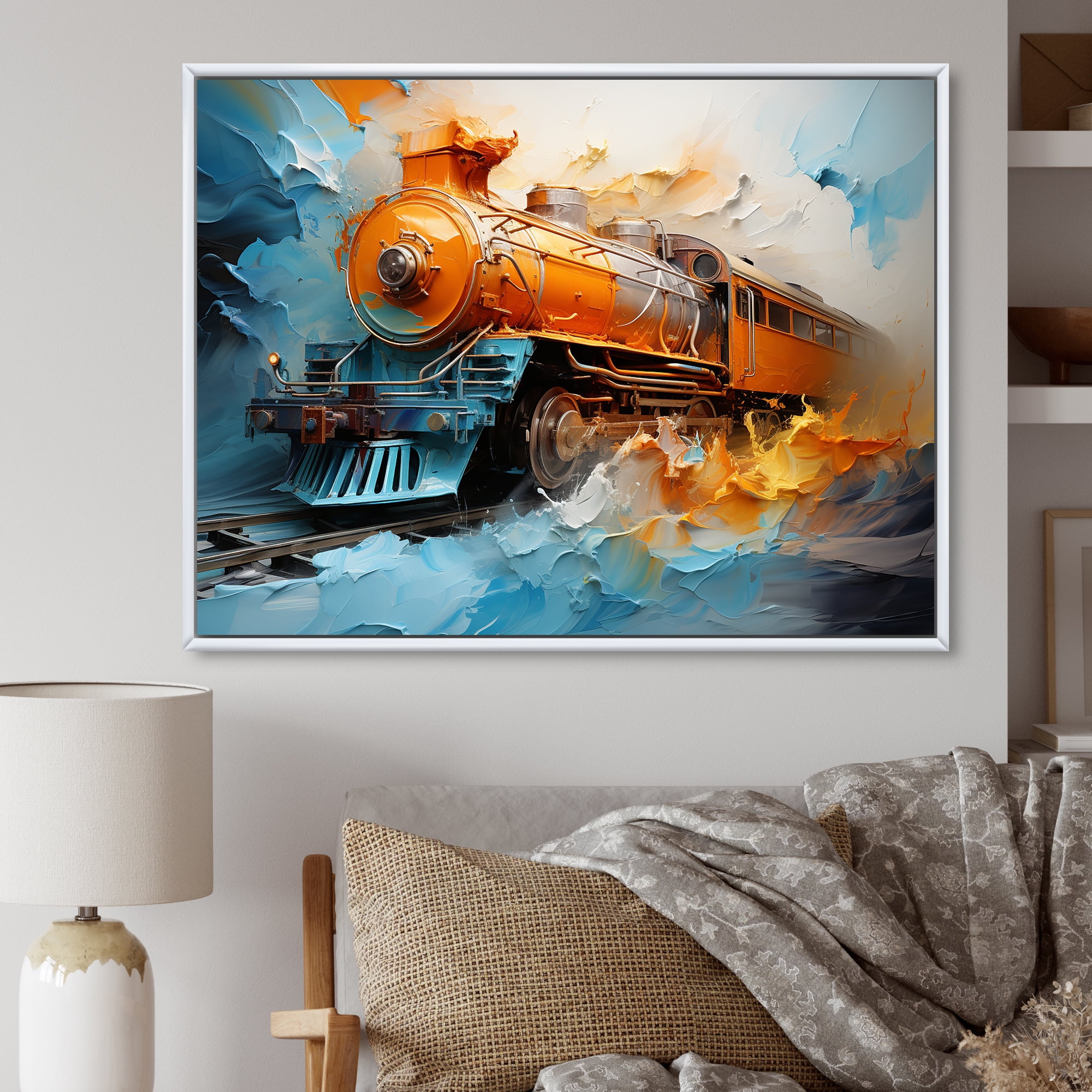 Designart "Abstract Orange Train Fluid Flow" Transportation Floater ...