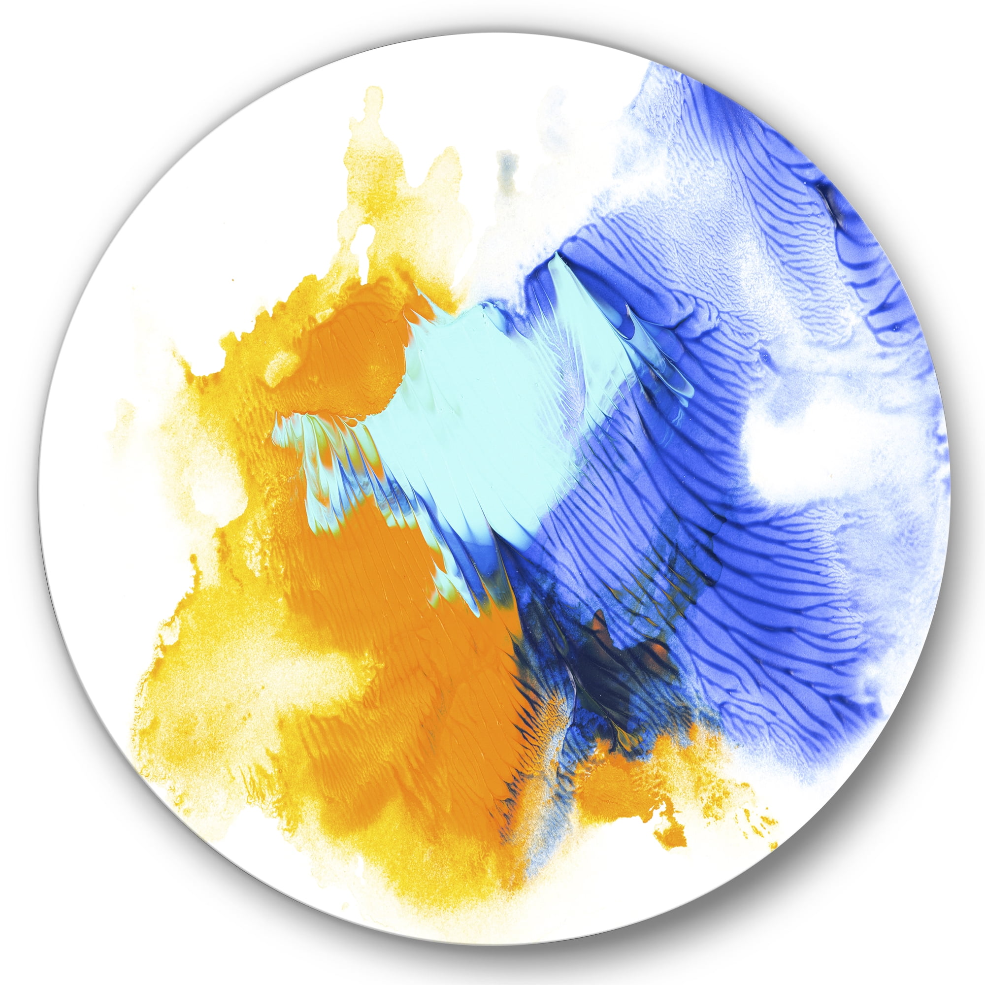 Designart 'Abstract Orange and Blue Clouds' Modern Circle Metal Wall ...