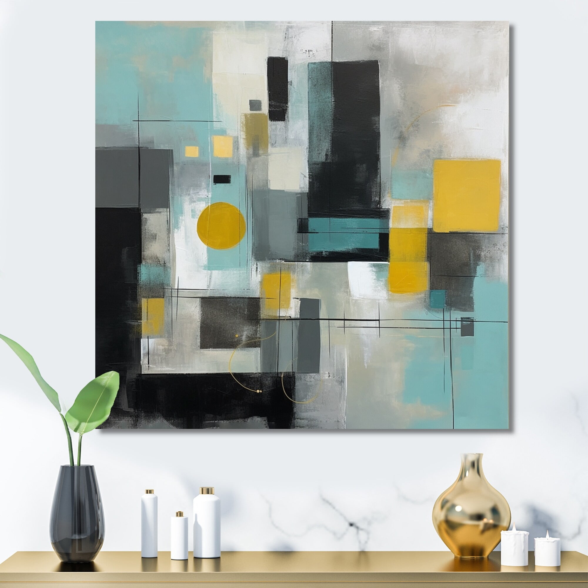 Designart "Abstract Paitning With Geometric Shapes" Modern Geometric ...