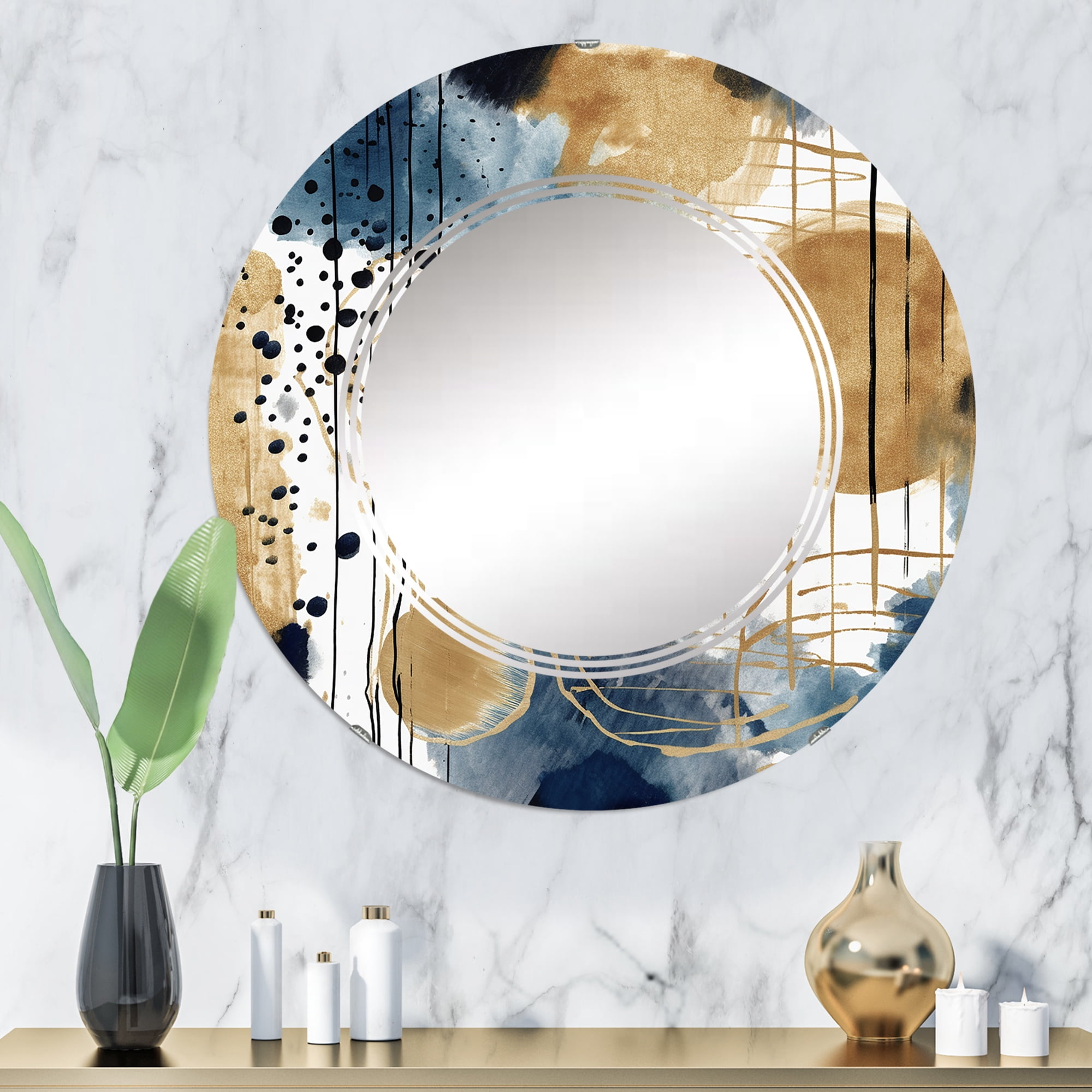Designart "Abstract Pattern with Blue and Golden Textures V" Abstract ...