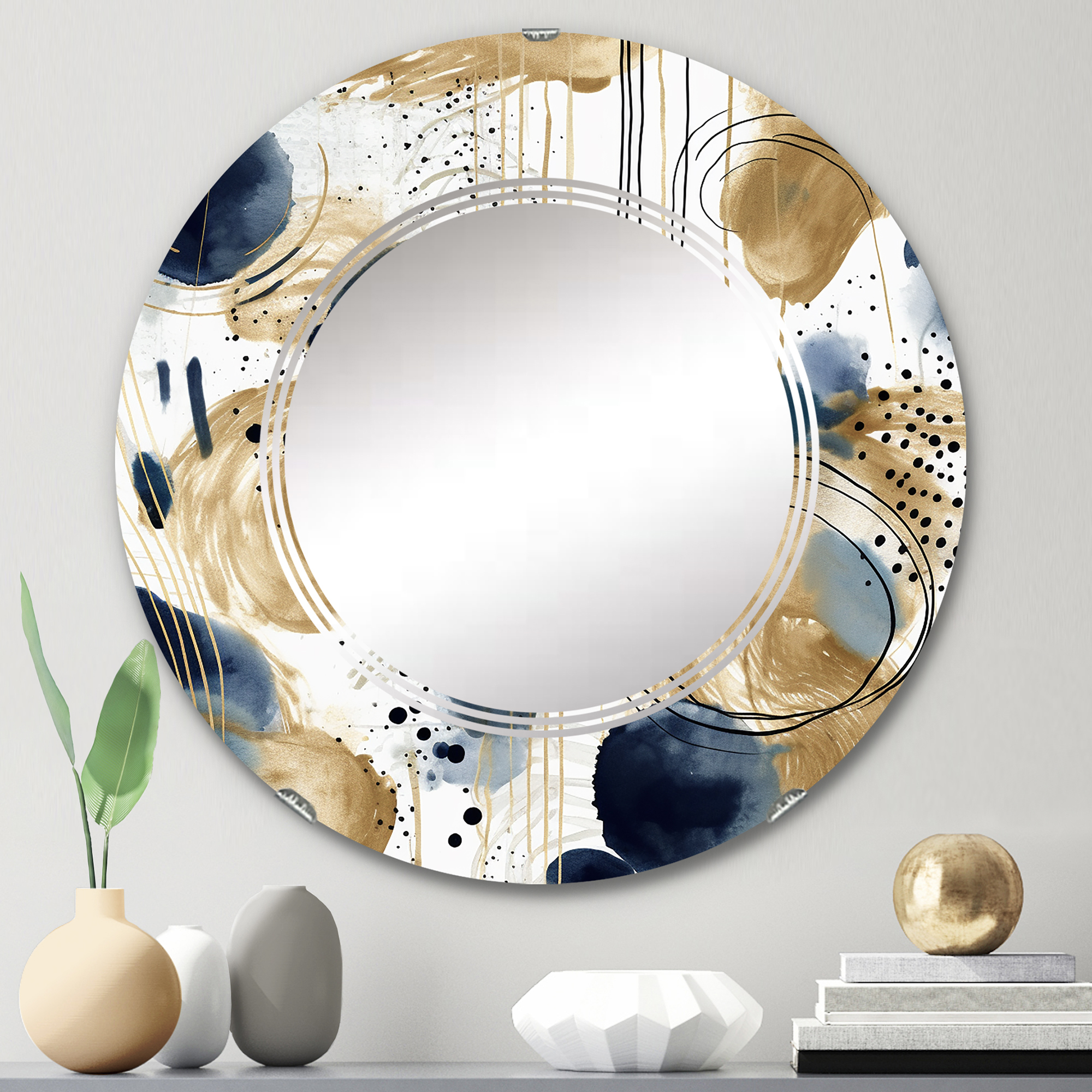 Designart "Abstract Pattern with Blue and Golden Textures VII" Abstract ...