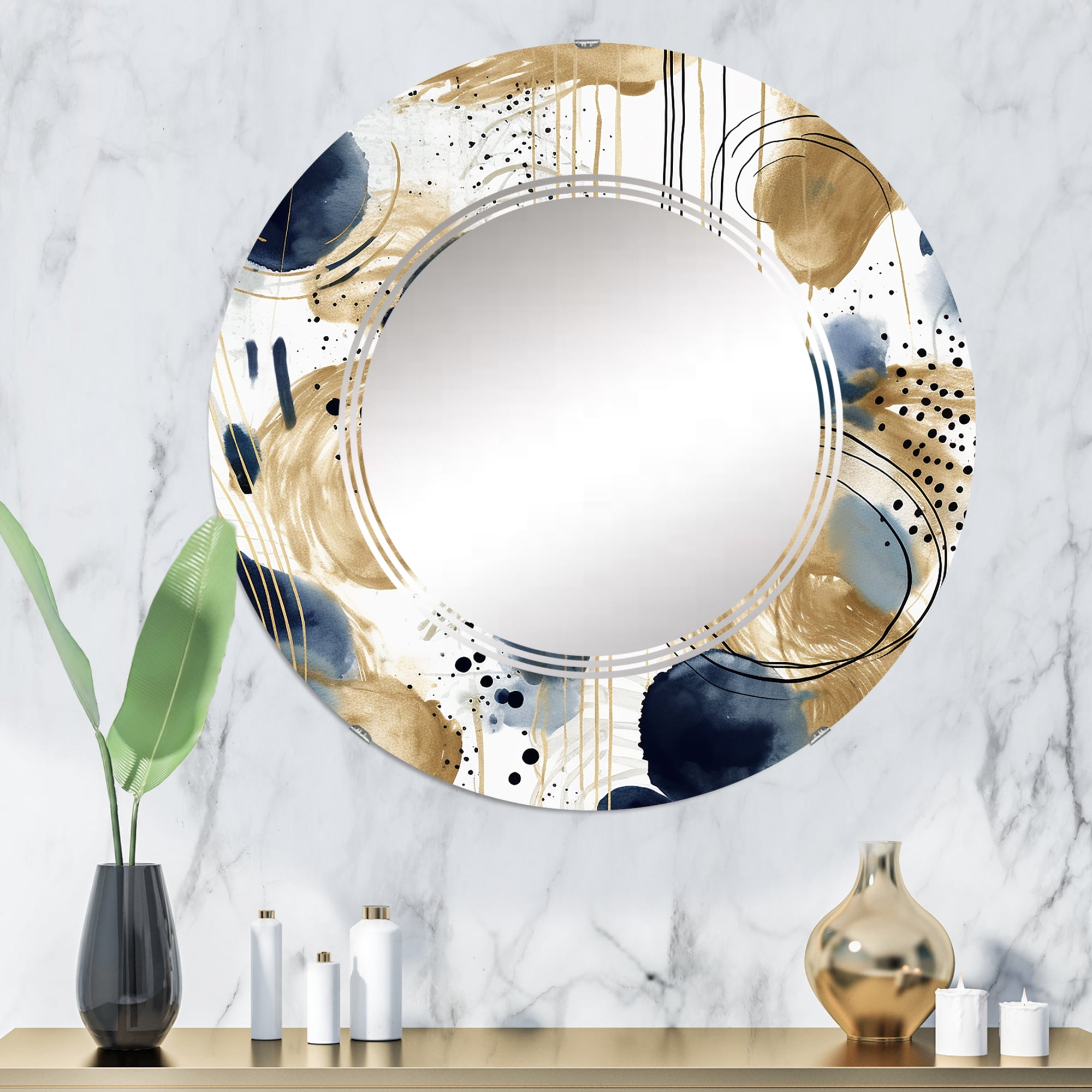 Designart "Abstract Pattern with Blue and Golden Textures VII" Abstract ...