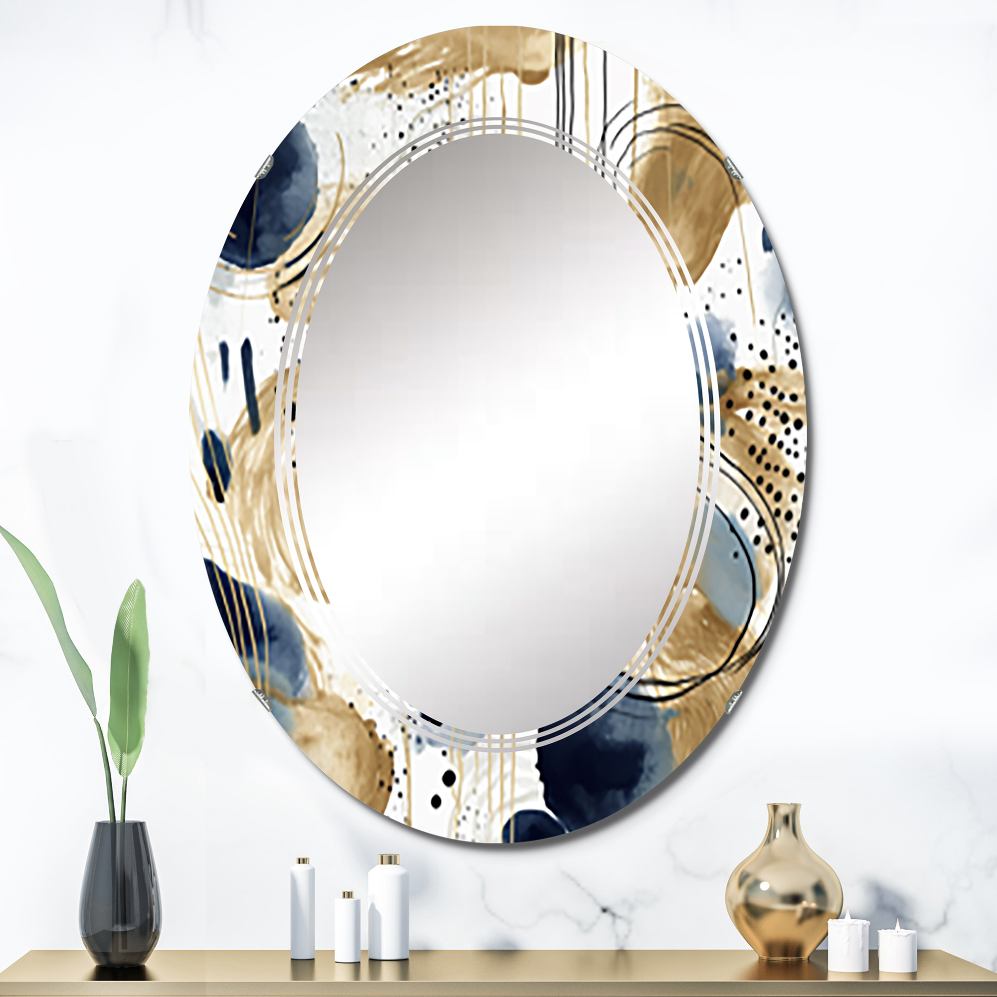 Designart "Abstract Pattern with Blue and Golden Textures VII" Abstract ...