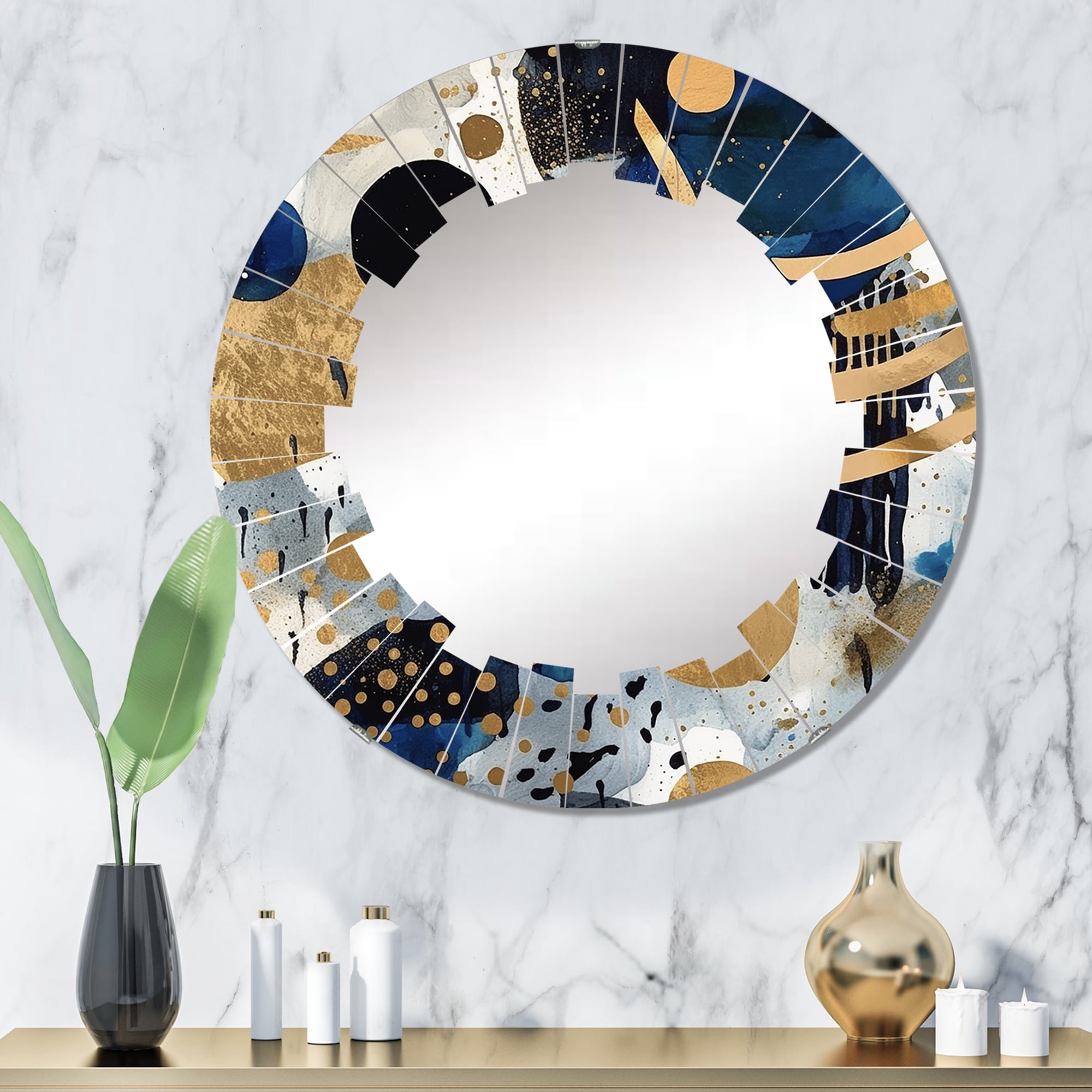 Designart "Abstract Pattern with Blue and Golden Textures XIX" Modern ...