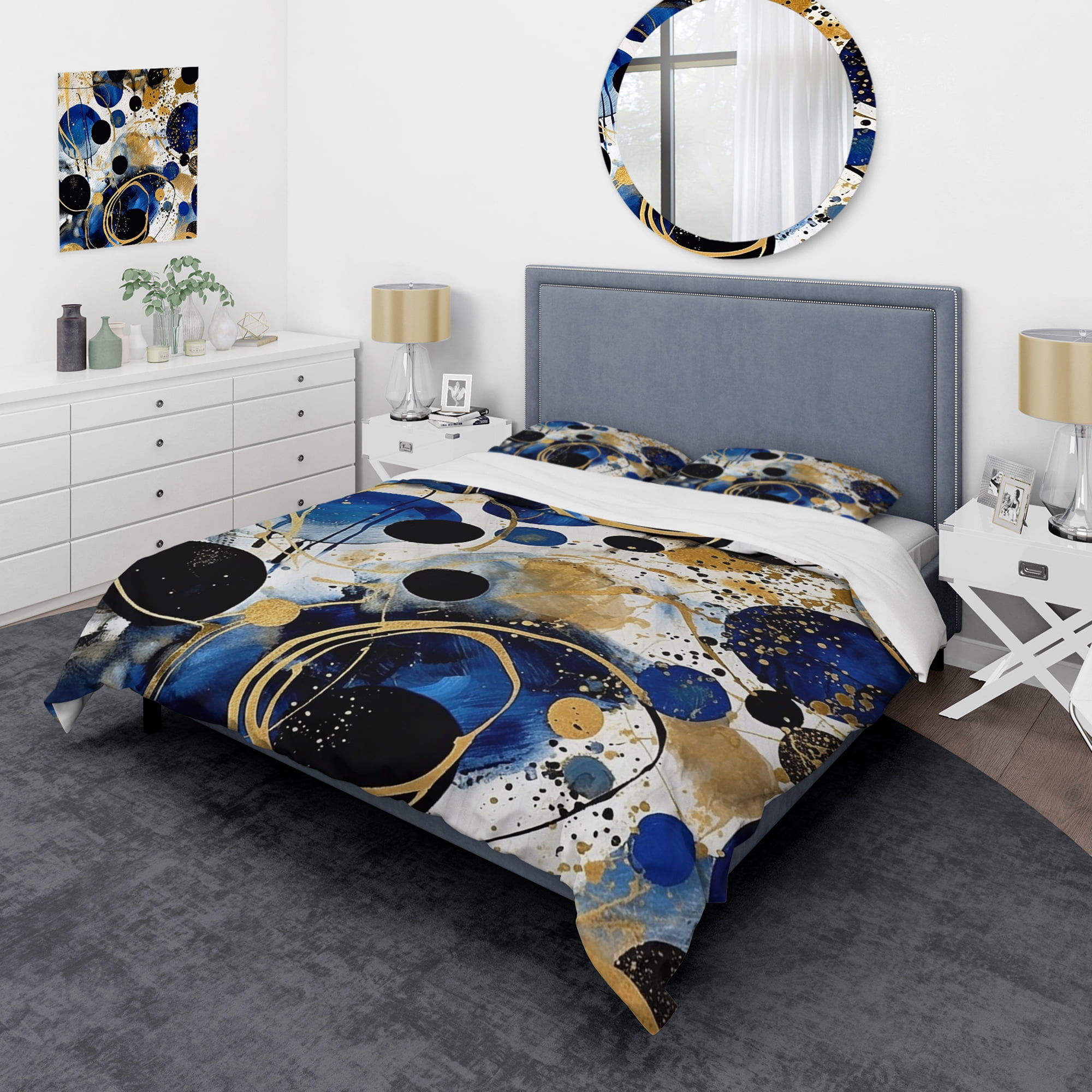 Designart "Abstract Pattern with Blue and Golden Textures XVIII ...