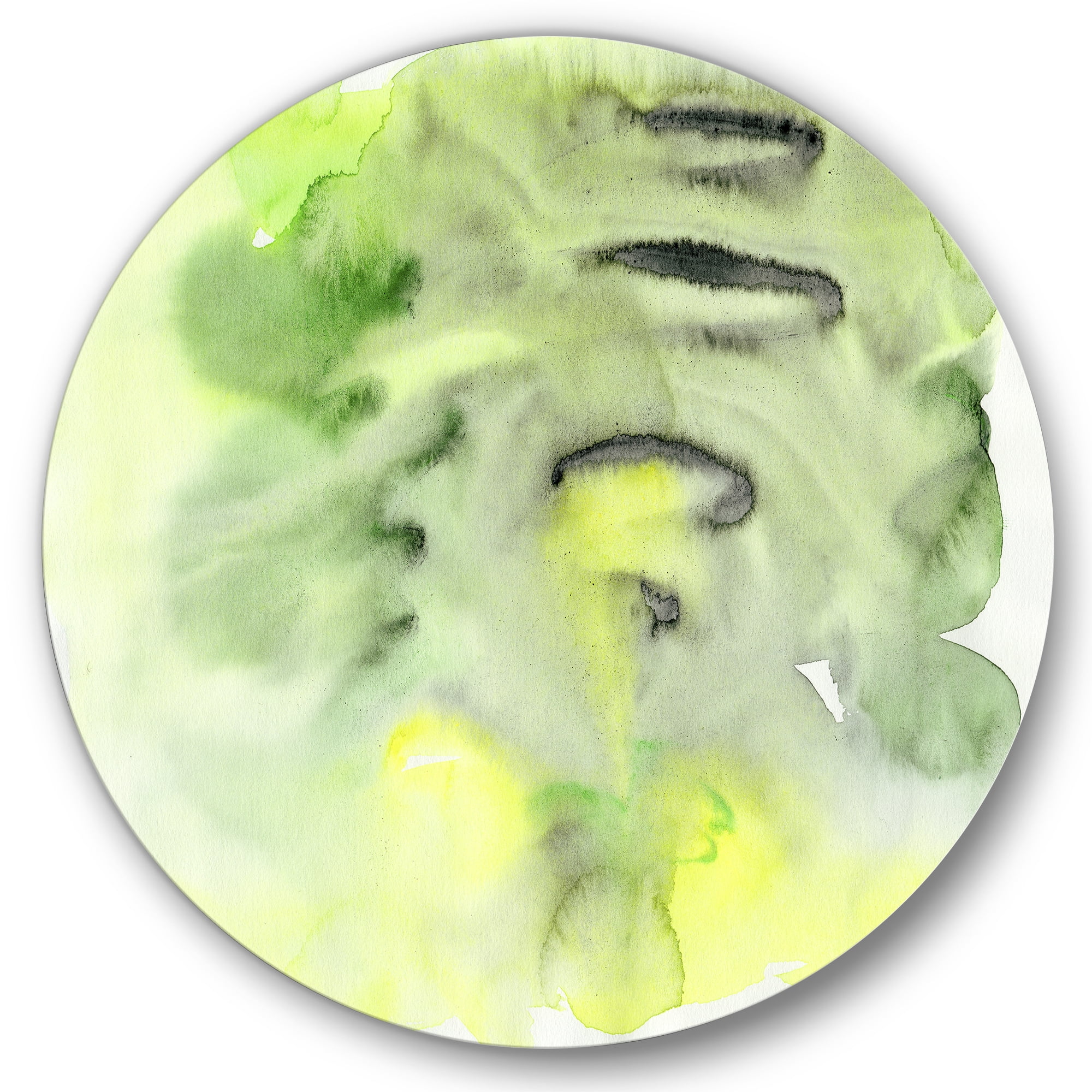 Designart 'Abstract Pond of Yellow and Green' Modern Circle Metal Wall ...