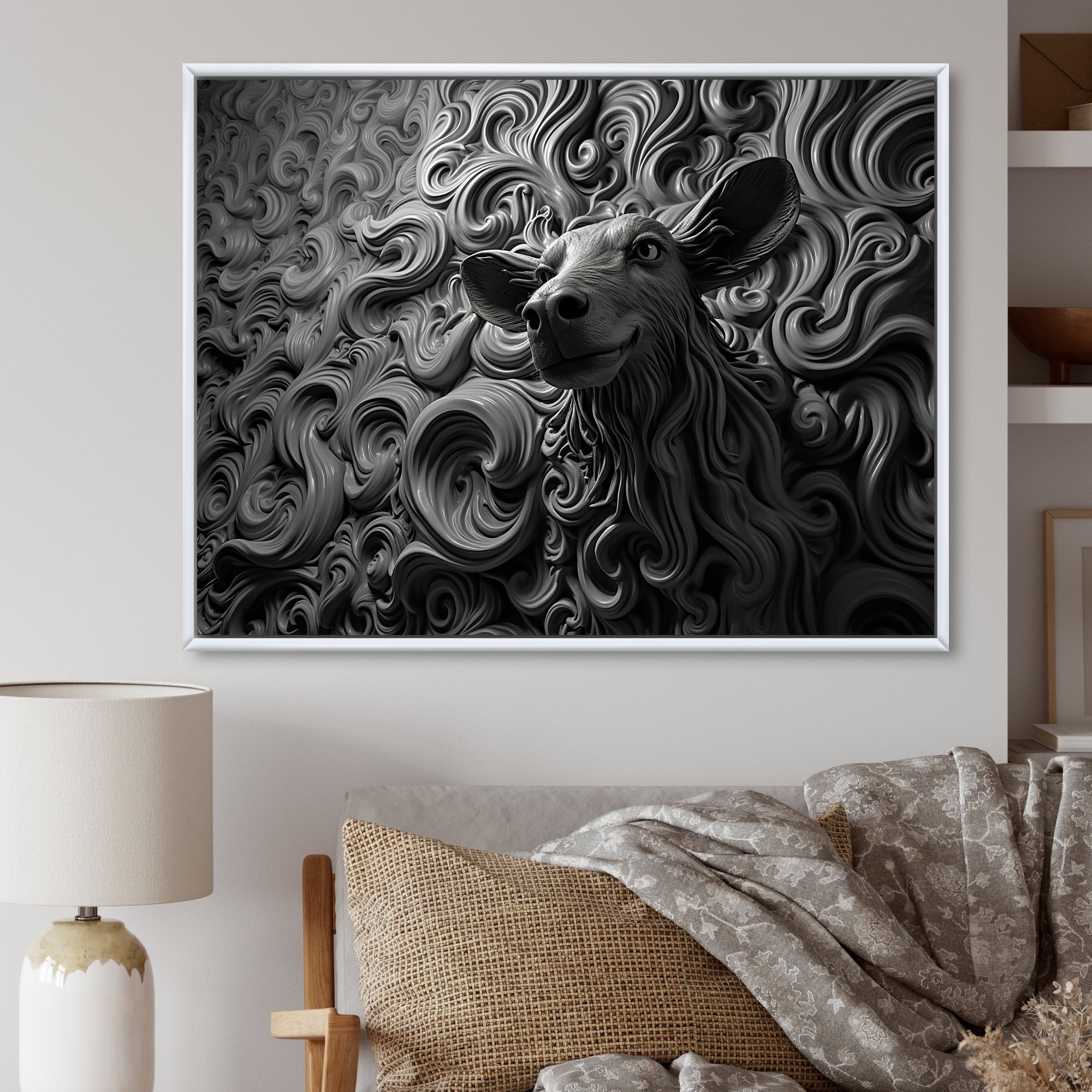 Designart "Abstract Portrait of Goat in Black and White I" Animals ...