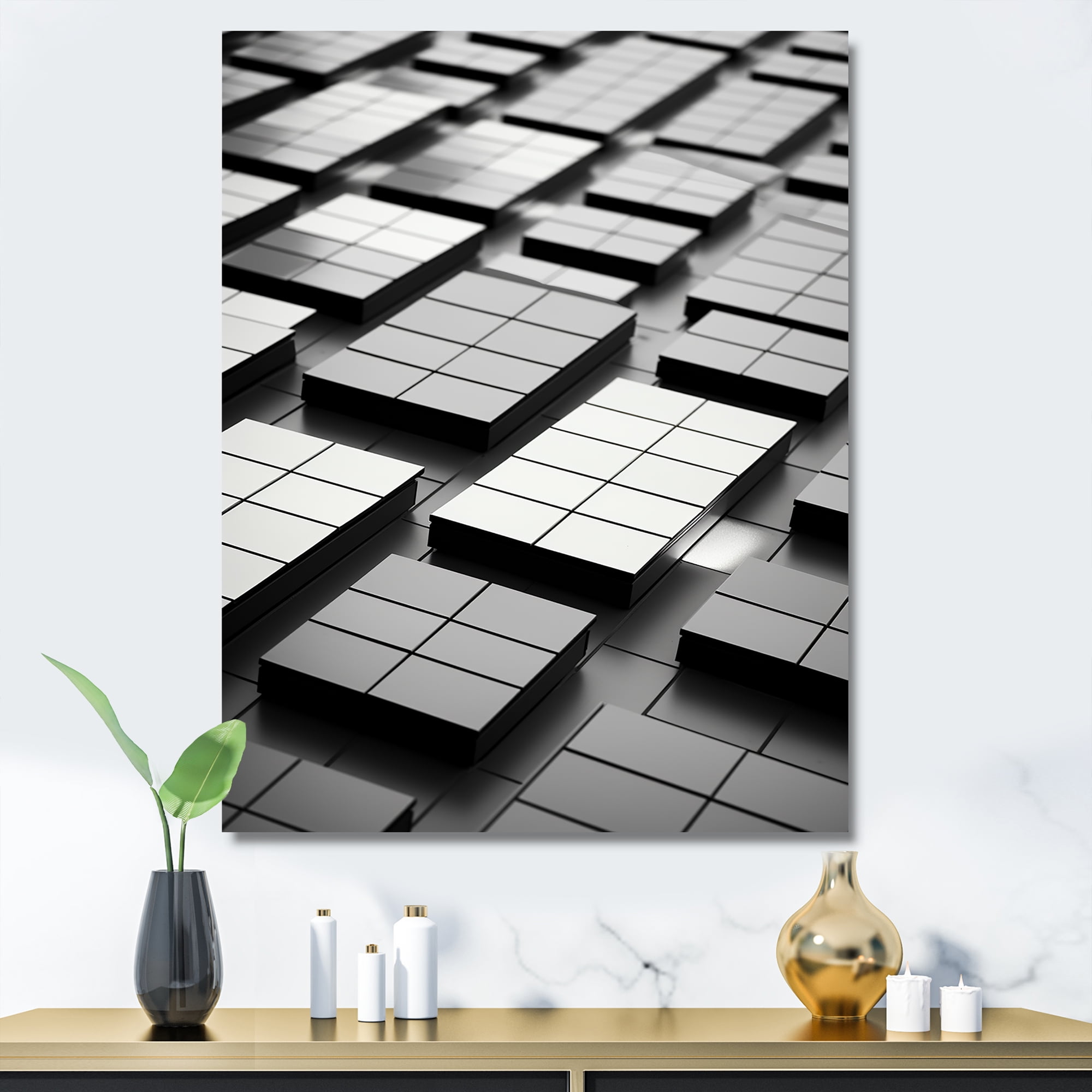 Designart "Abstract Power Panels in Black and White I" Abstract Canvas ...