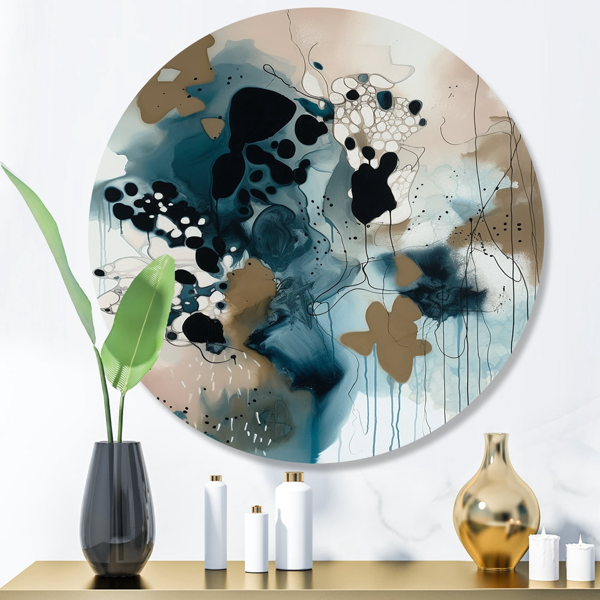 Designart "Abstract Reflections in Blue III" Abstract Metal Round Art ...