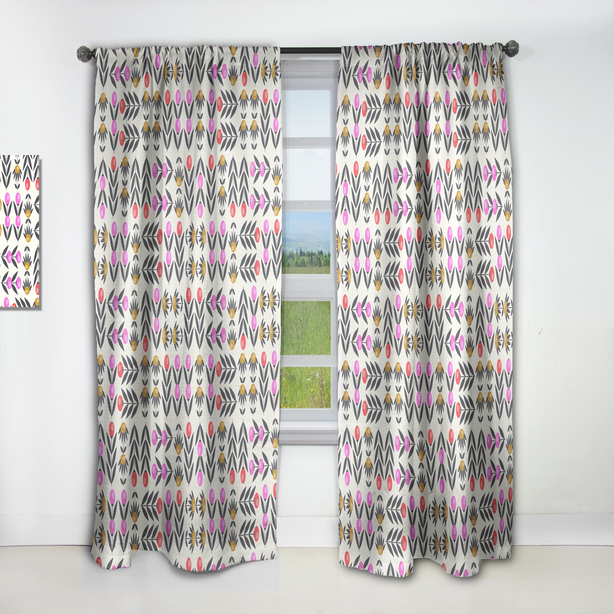 Designart 'Abstract Retro Floral Design XI' Mid-Century Modern Curtain ...