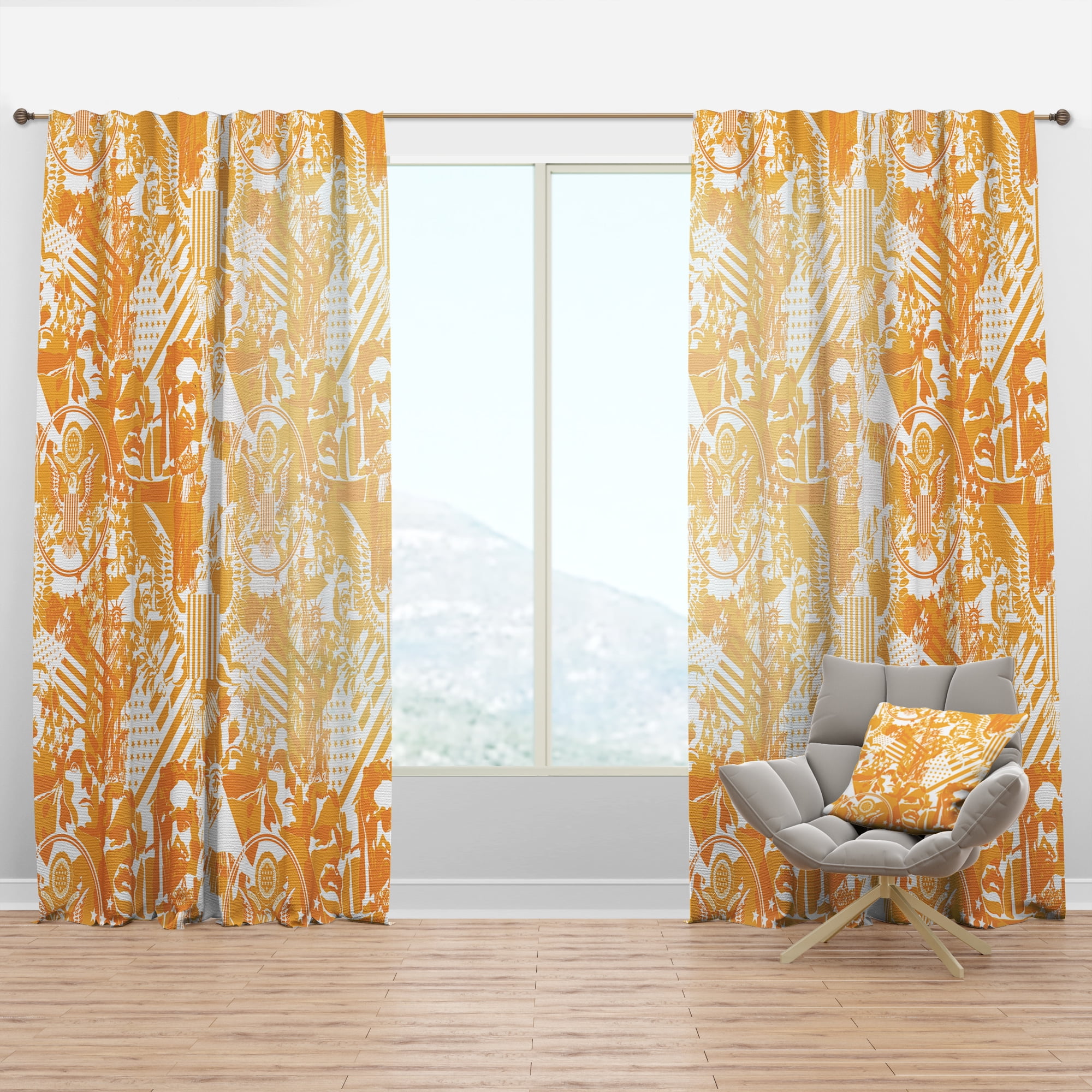 Designart 'Abstract Retro US Statue Of Liberty Eagle' Americana Curtain ...