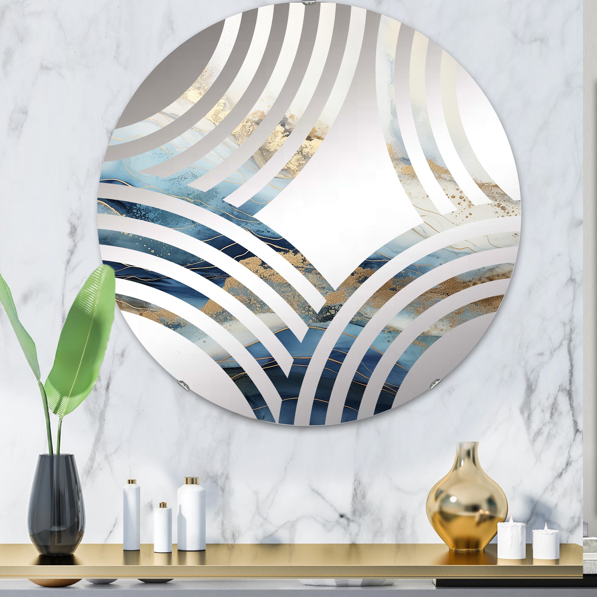Designart "Abstract River in White, Blue, and Gold" Northern Lights ...