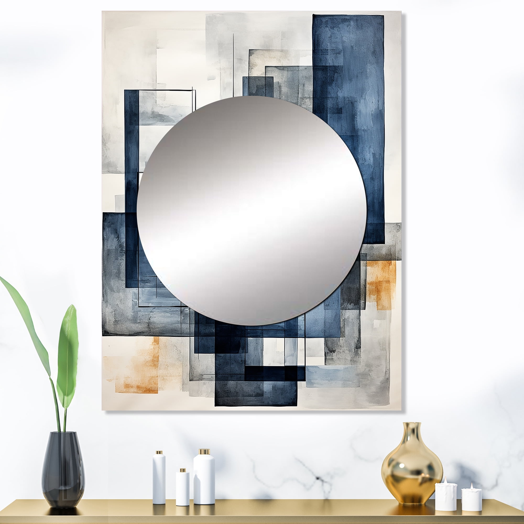 Designart "Abstract Shapes With Indigo Illusion" Abstract Shapes Mirror ...