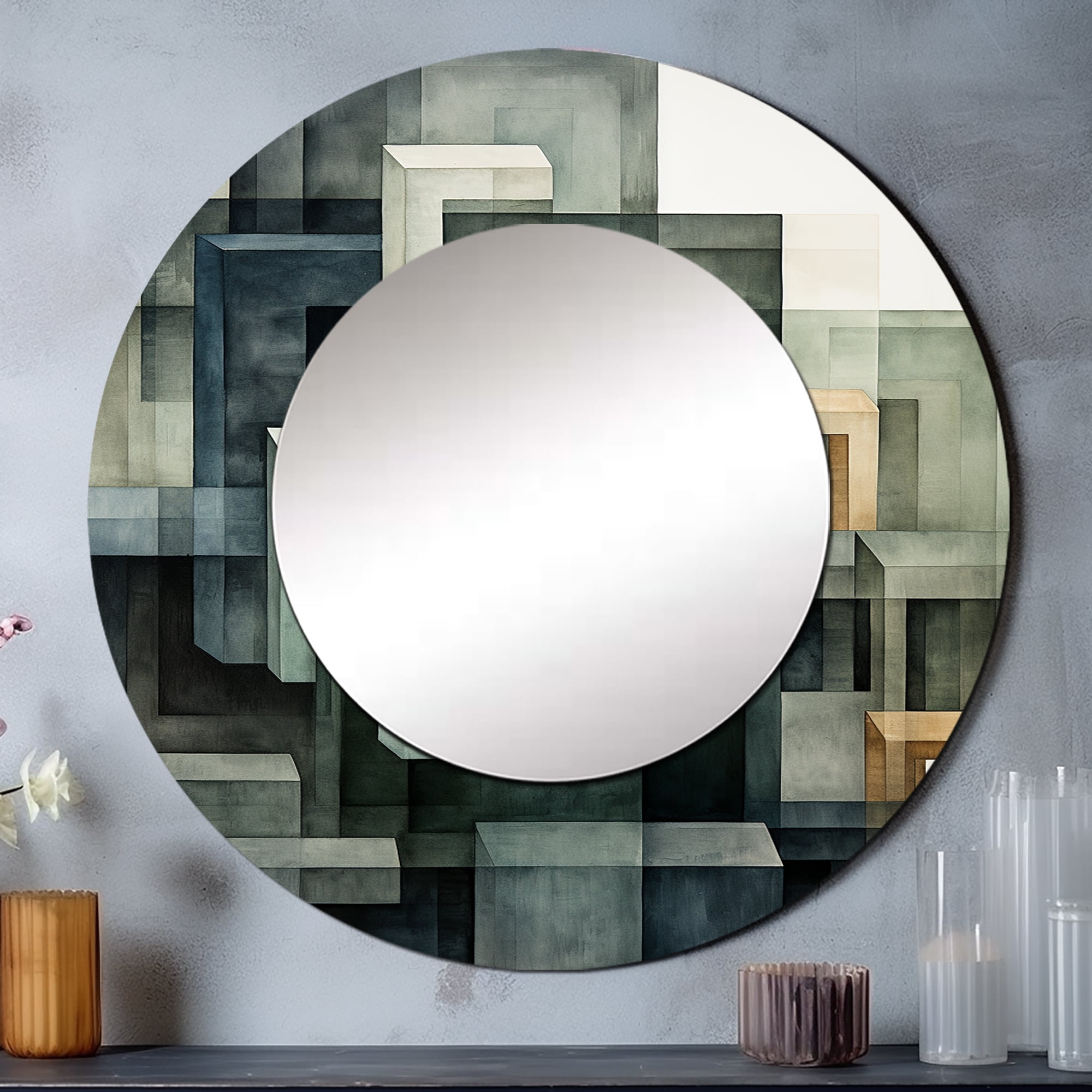 Designart "Abstract Shapes With Indigo Illusion" Abstract Shapes Rund ...