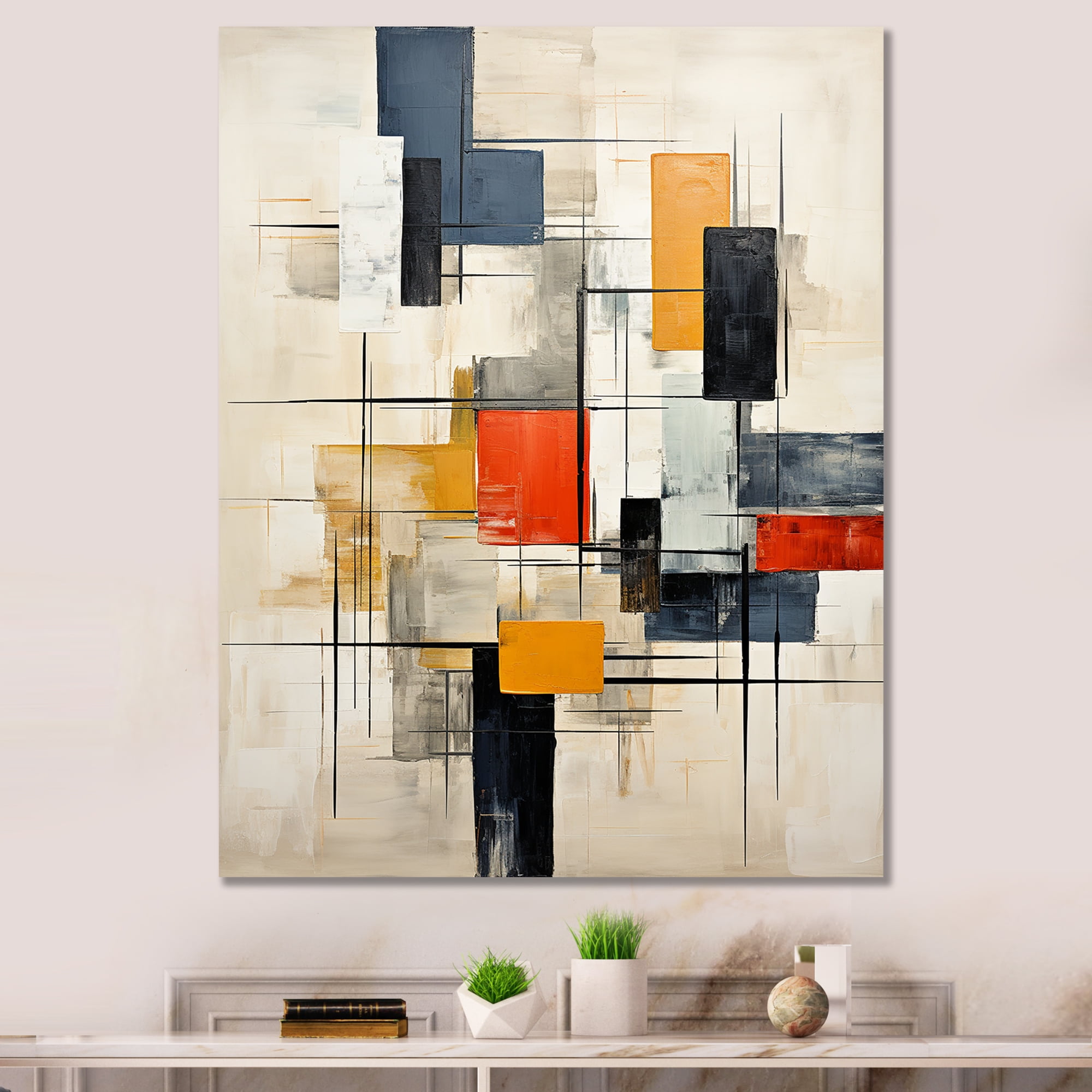 Designart "Abstract Shapes With Ivory Illusions" Abstract Shapes Wall ...