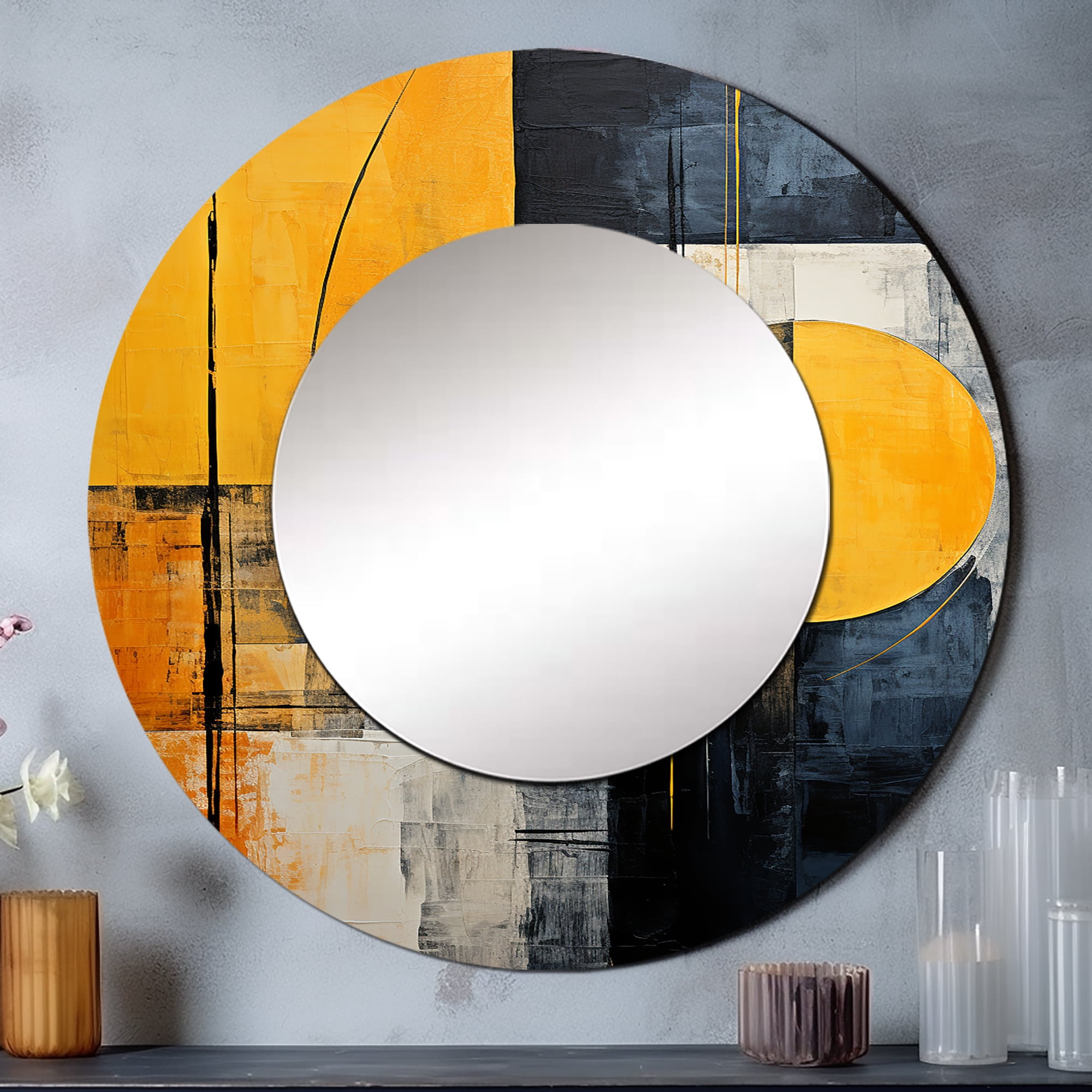 Designart "Abstract Shapes With Lemon Loops" Abstract Shapes Round ...