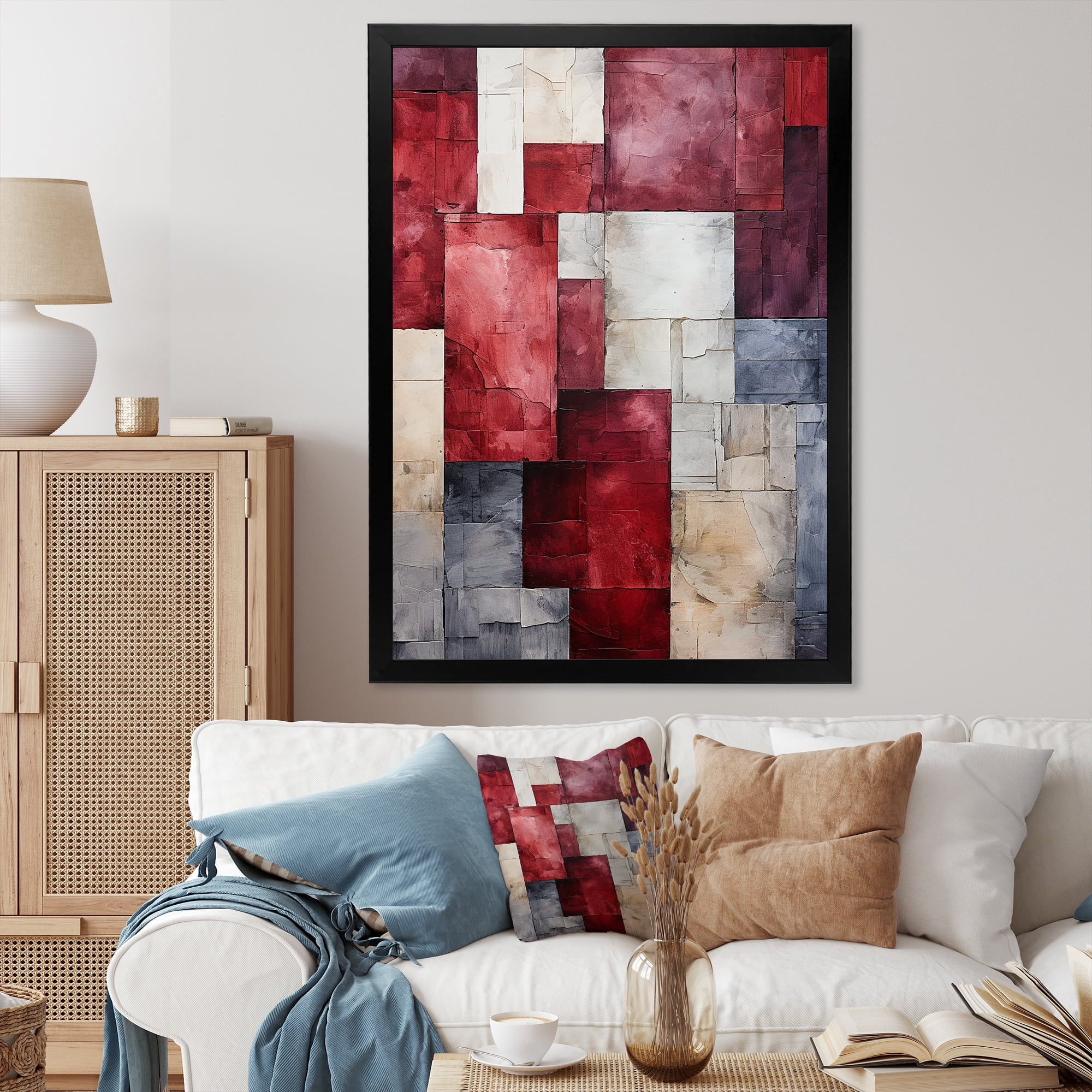 Designart "Abstract Shapes With Maroon Mosaics" Abstract Shapes Picture ...