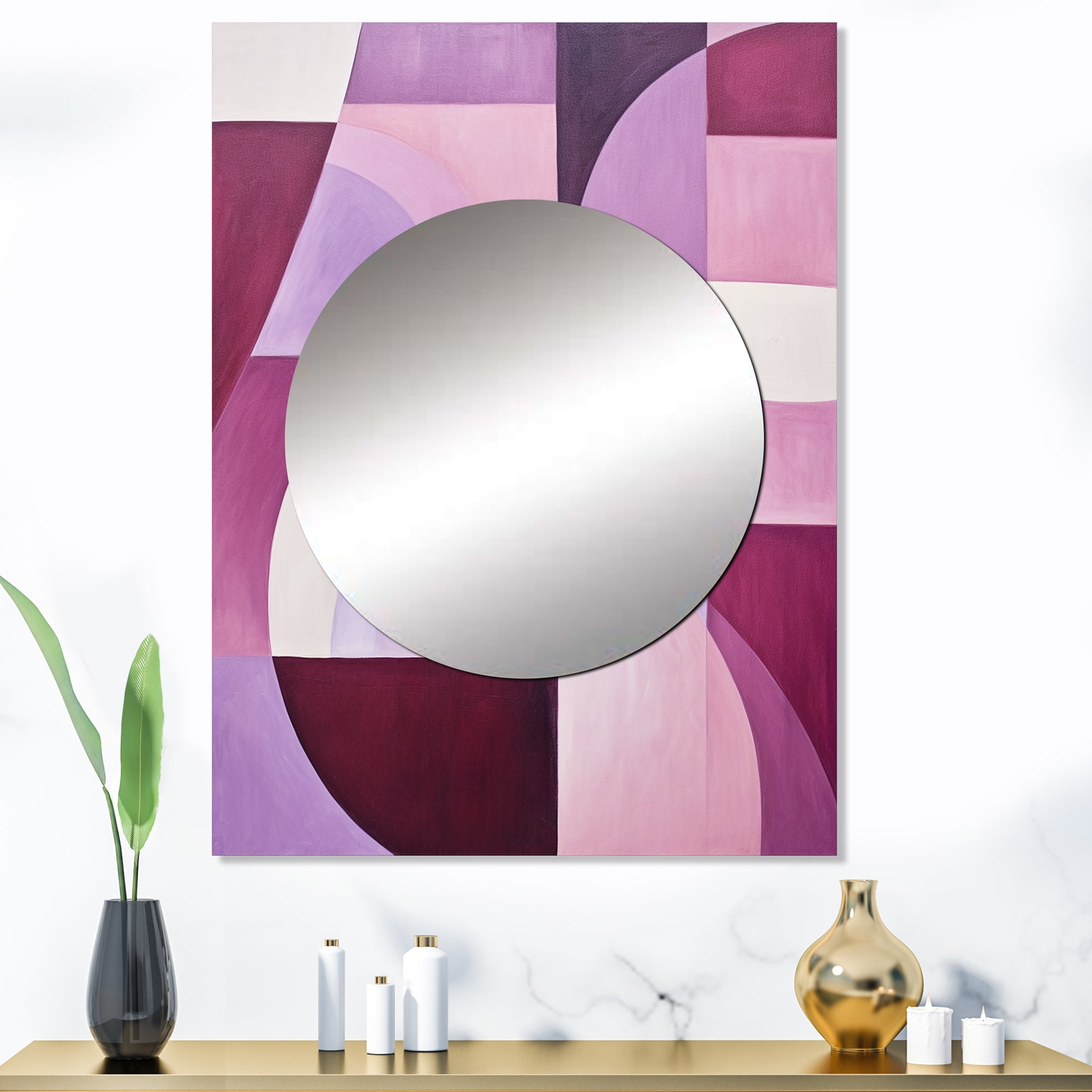 Designart "Abstract Shapes With Mauve Motion" Abstract Shapes Mirror ...
