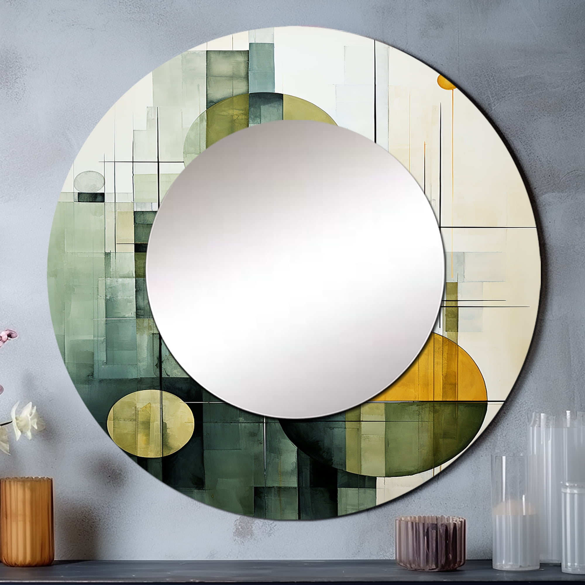 Designart "Abstract Shapes With Olive Orbits" Abstract Shapes Round ...