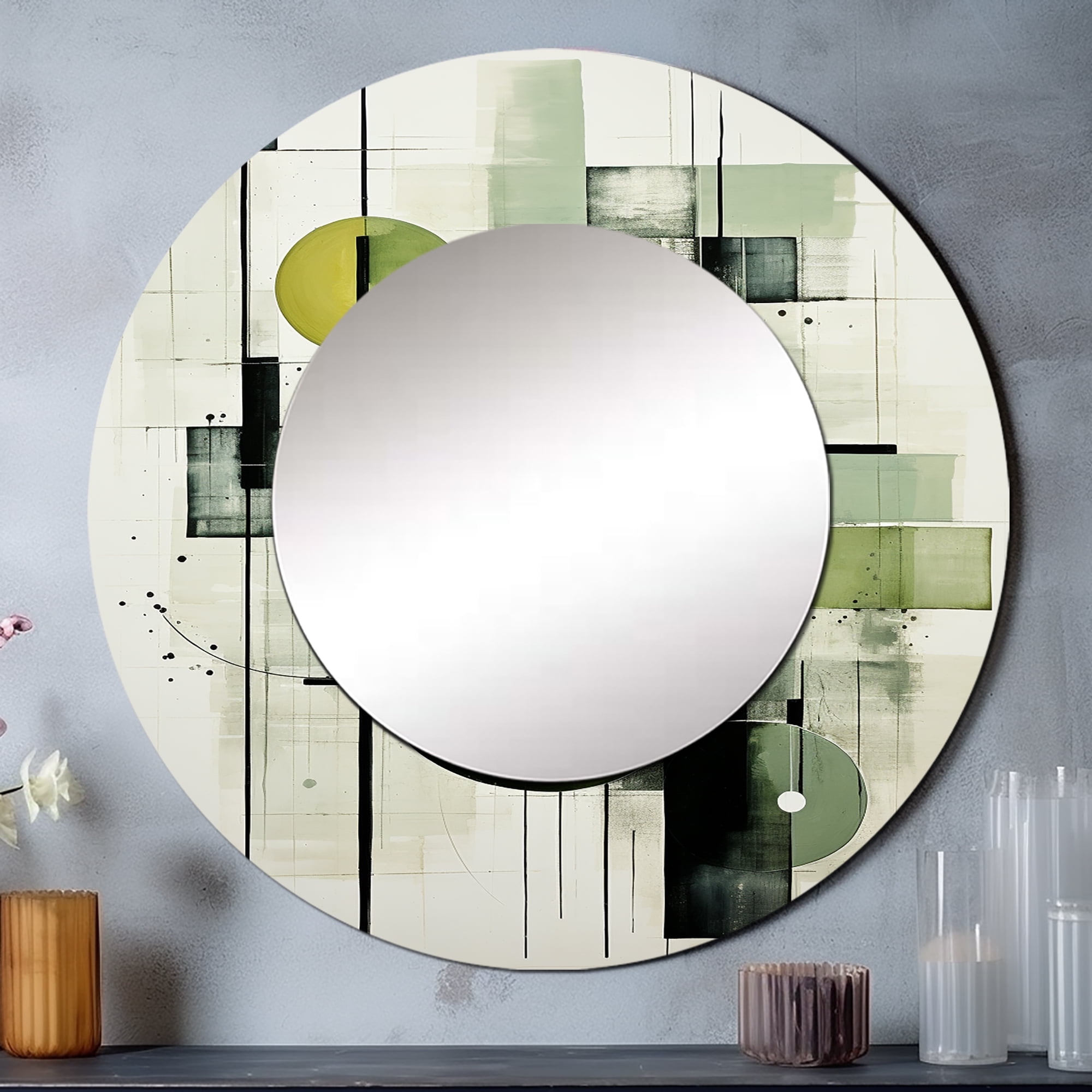 Designart "Abstract Shapes With Olive Orbits" Abstract Shapes Rund ...