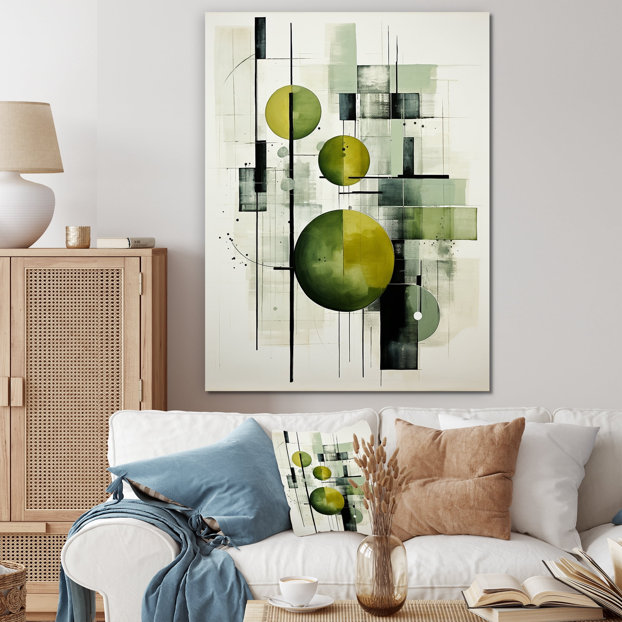 Designart "Abstract Shapes With Olive Orbits" Abstract Shapes Wall ...