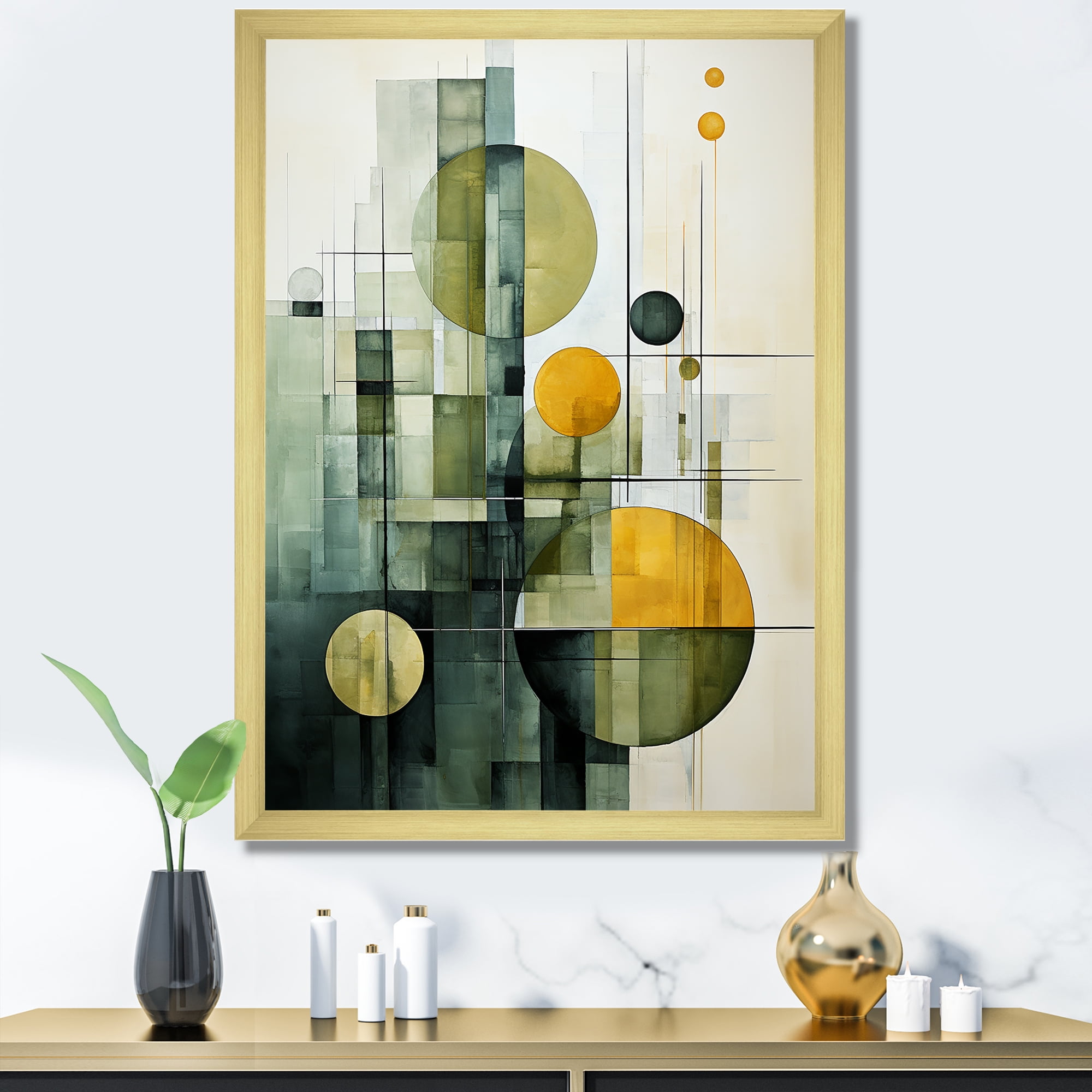 Designart "Abstract Shapes With Olive Orbits I" Abstract Shapes Picture ...