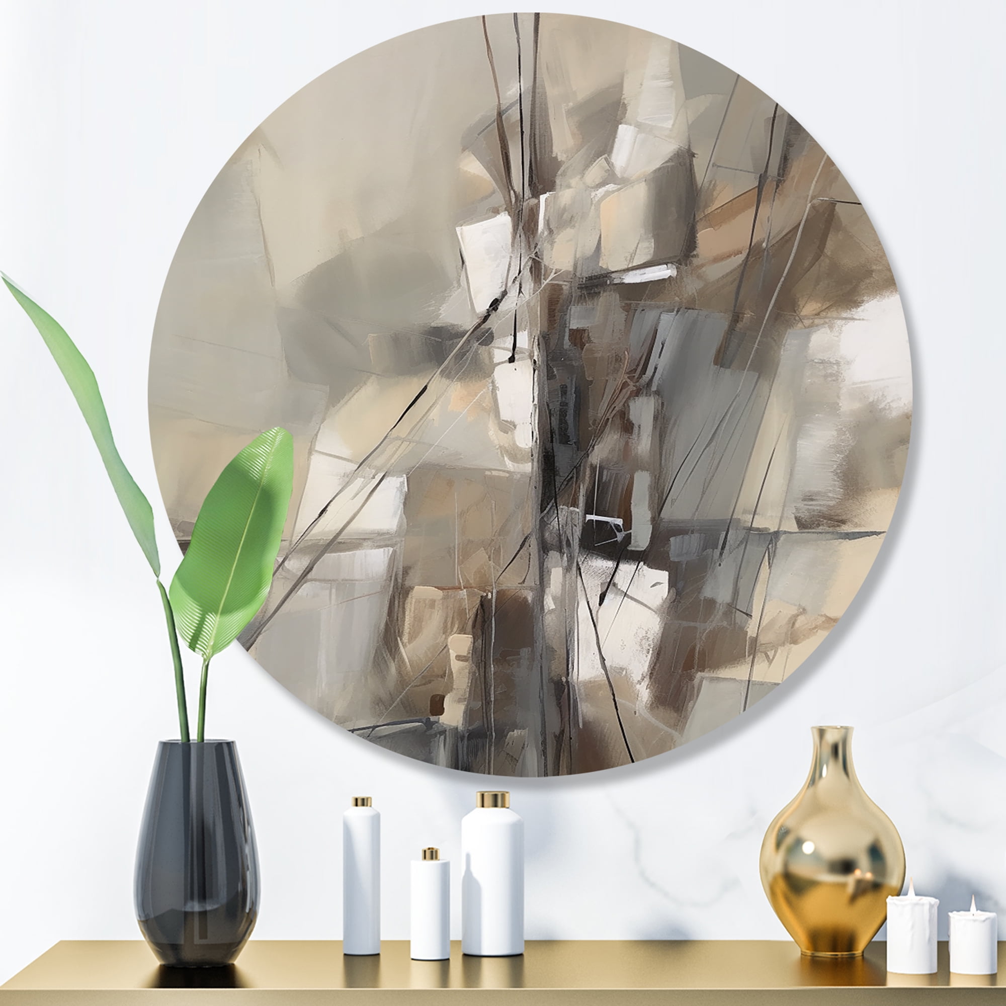 Designart "Abstract Shapes in Design I" Abstract Metal Round Wall Decor ...
