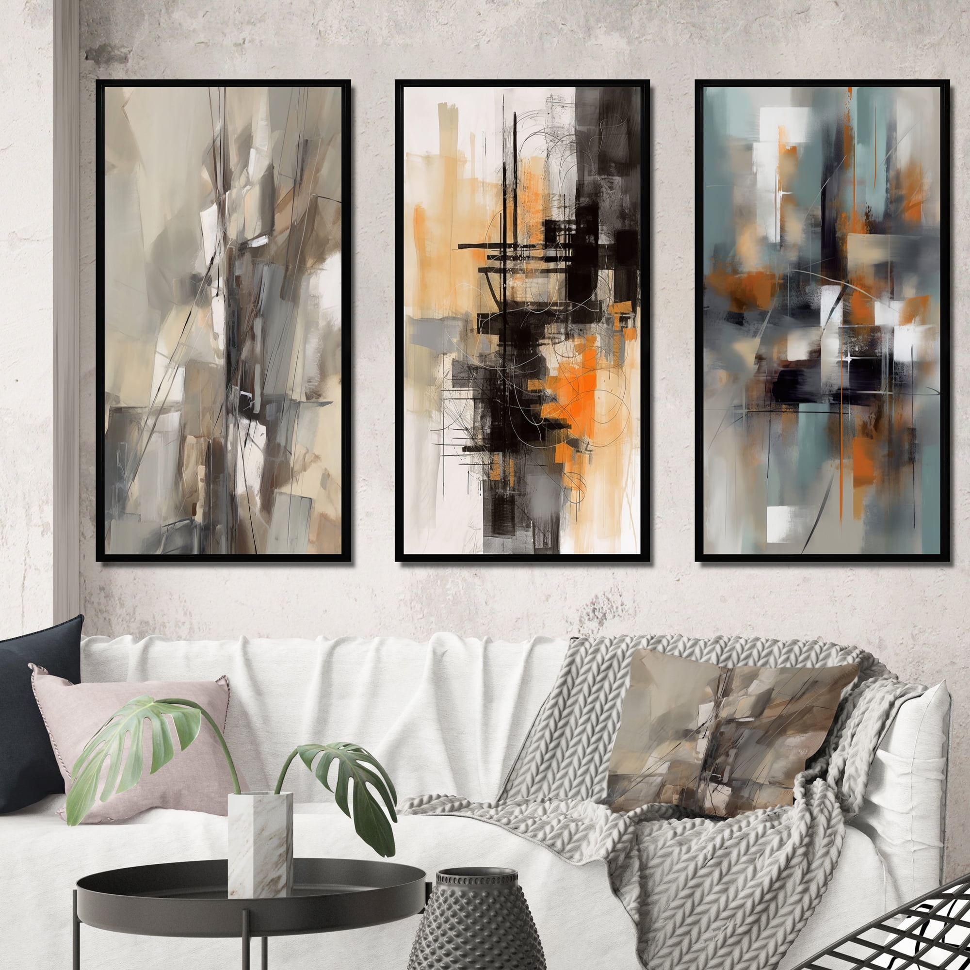 Designart "Abstract Shapes in Design III" Abstract Framed Wall Art Set ...