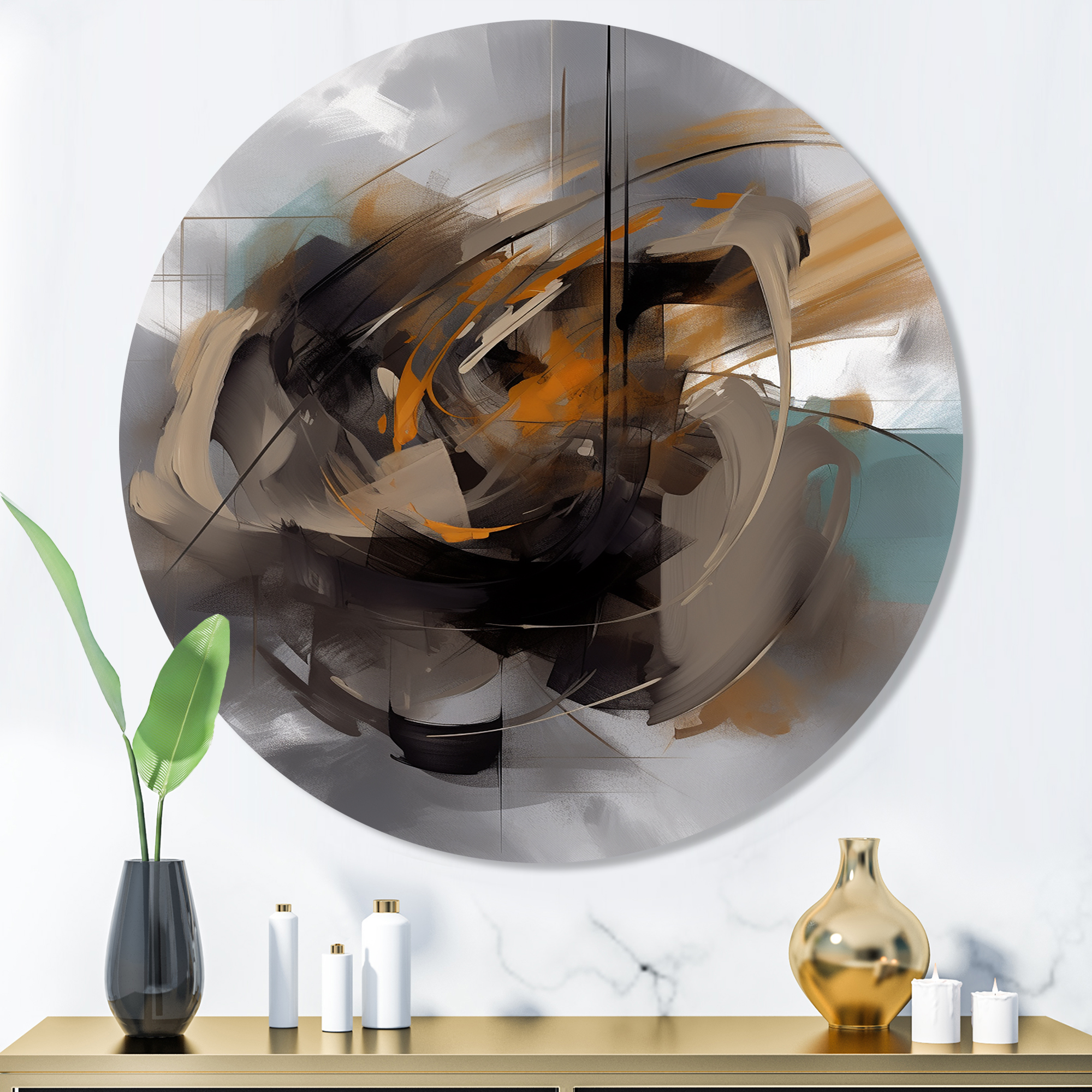Designart "Abstract Shapes in Design IV" Abstract Metal Round Art Print ...
