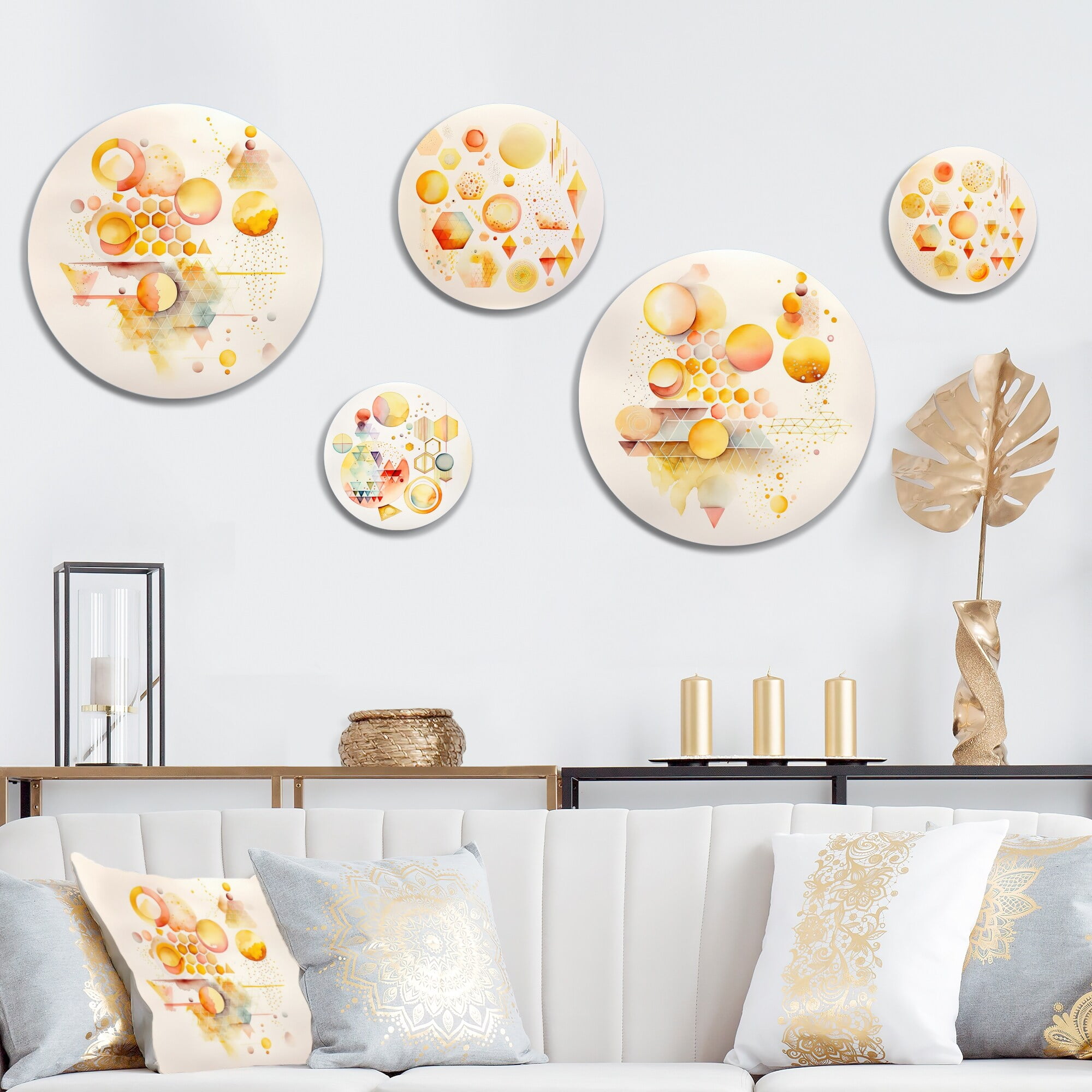 Designart "Abstract Shapes in Yellow VI" Modern Geometric Metal Wall ...