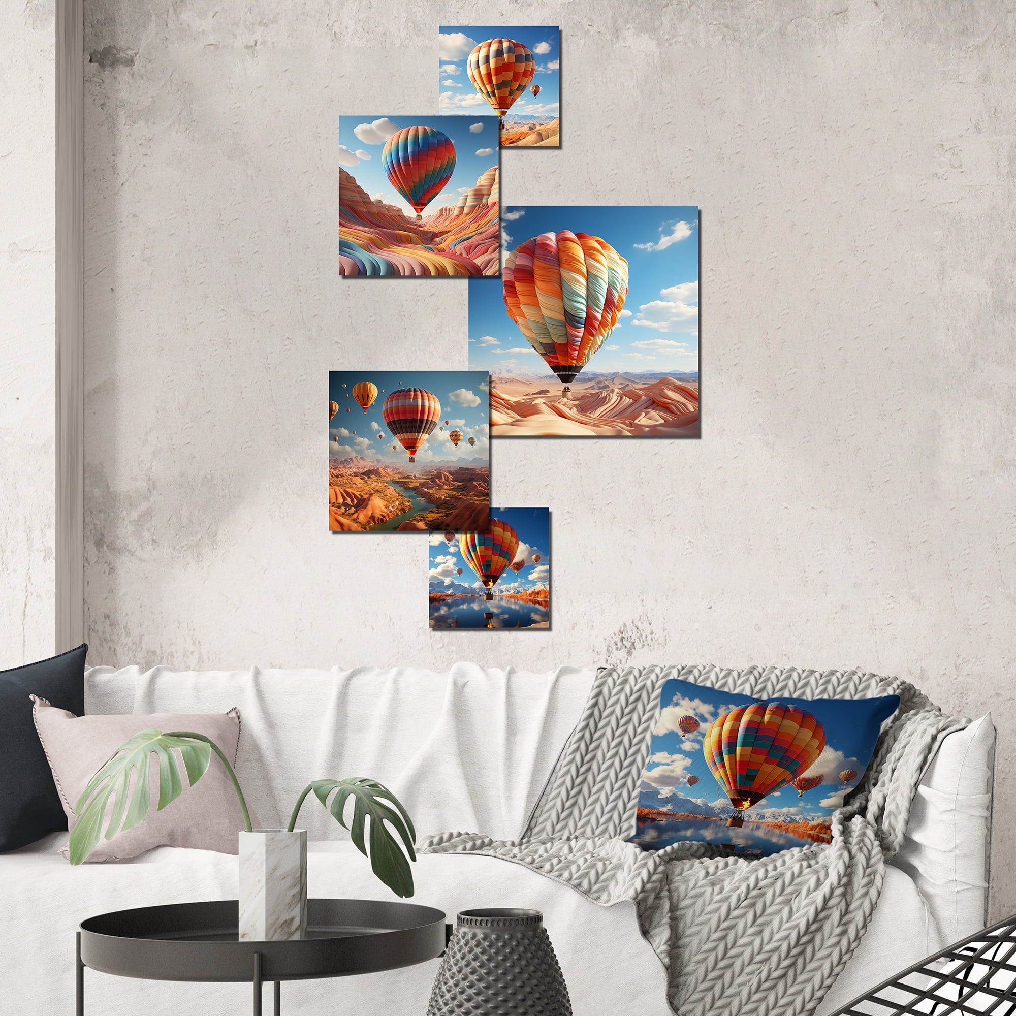 Designart "Abstract Soaring Balloon In Colors" Hot Air Balloon Wall Art ...