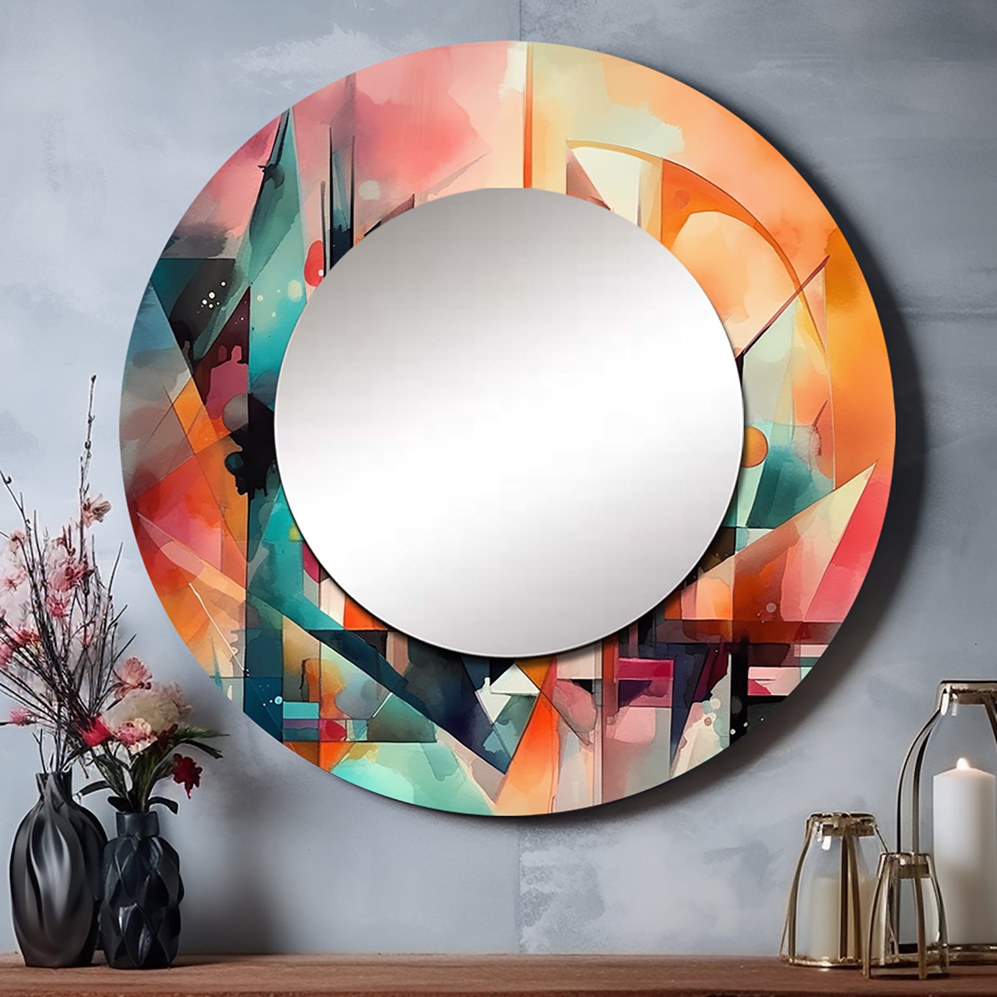 Designart "Abstract Space Visions in Red and Green" Modern Geometric ...
