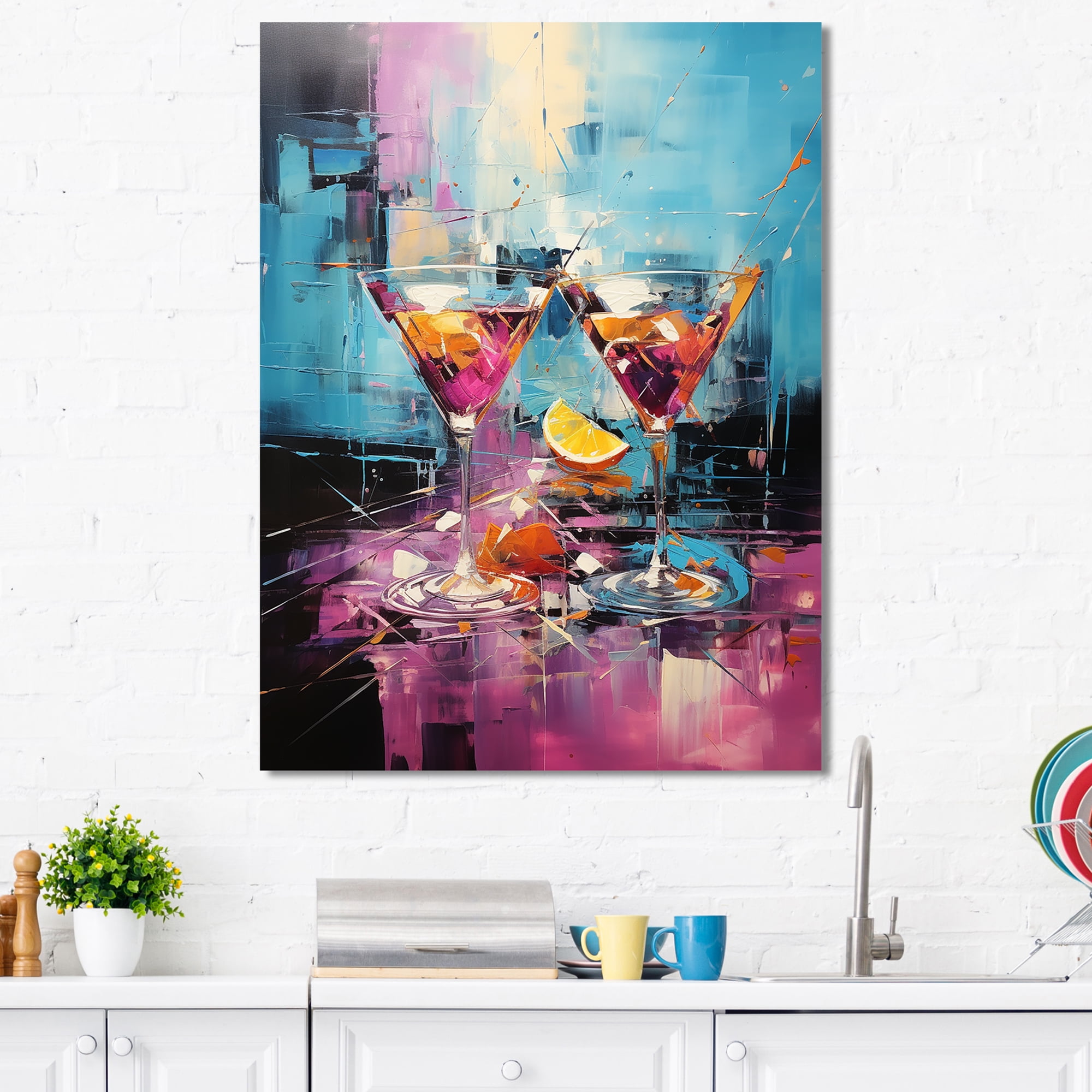 Designart "Abstract Spirits Of Pink And Blue Cocktails" Cocktails Wall ...