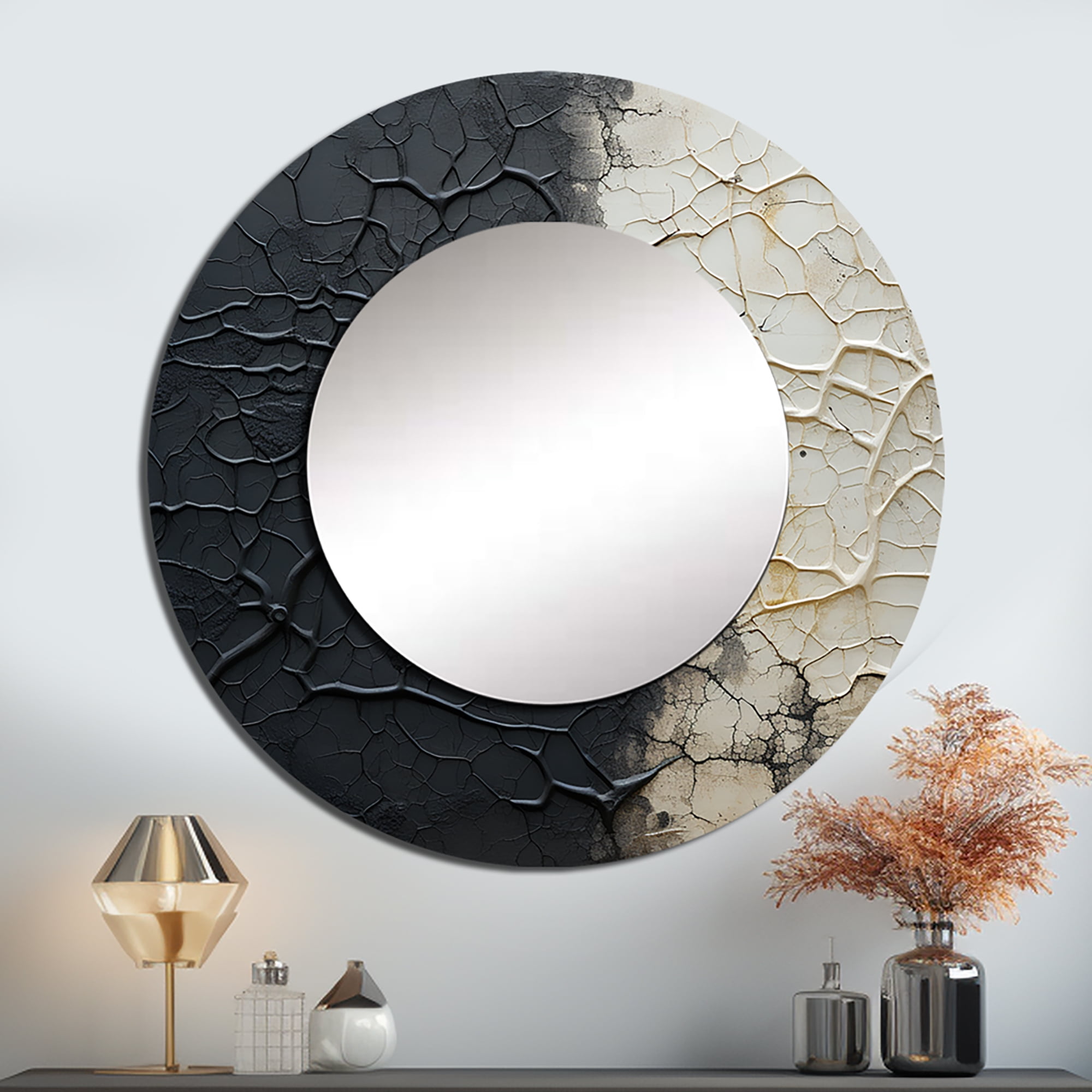 Designart "Abstract Split In White And Black" Abstract Shapes Rund ...