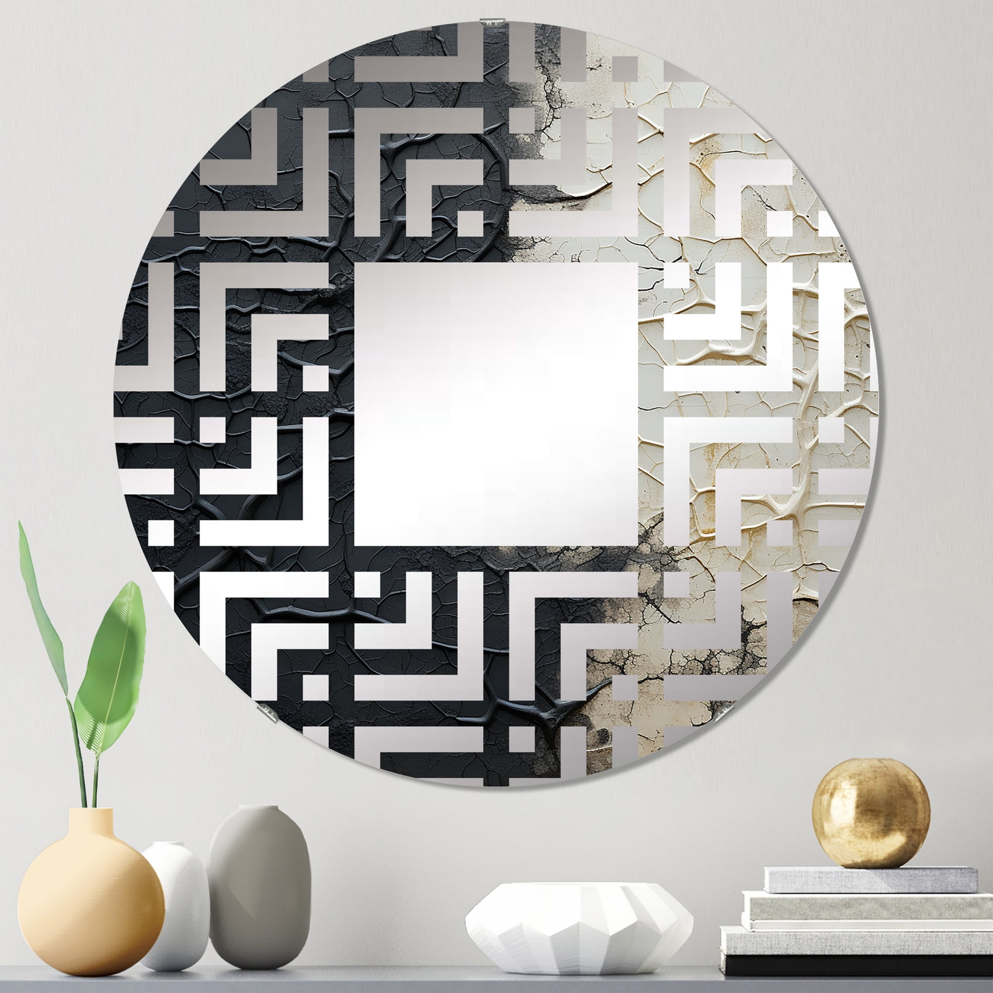 Designart "Abstract Split in White and Black" Abstract Shapes Maze ...