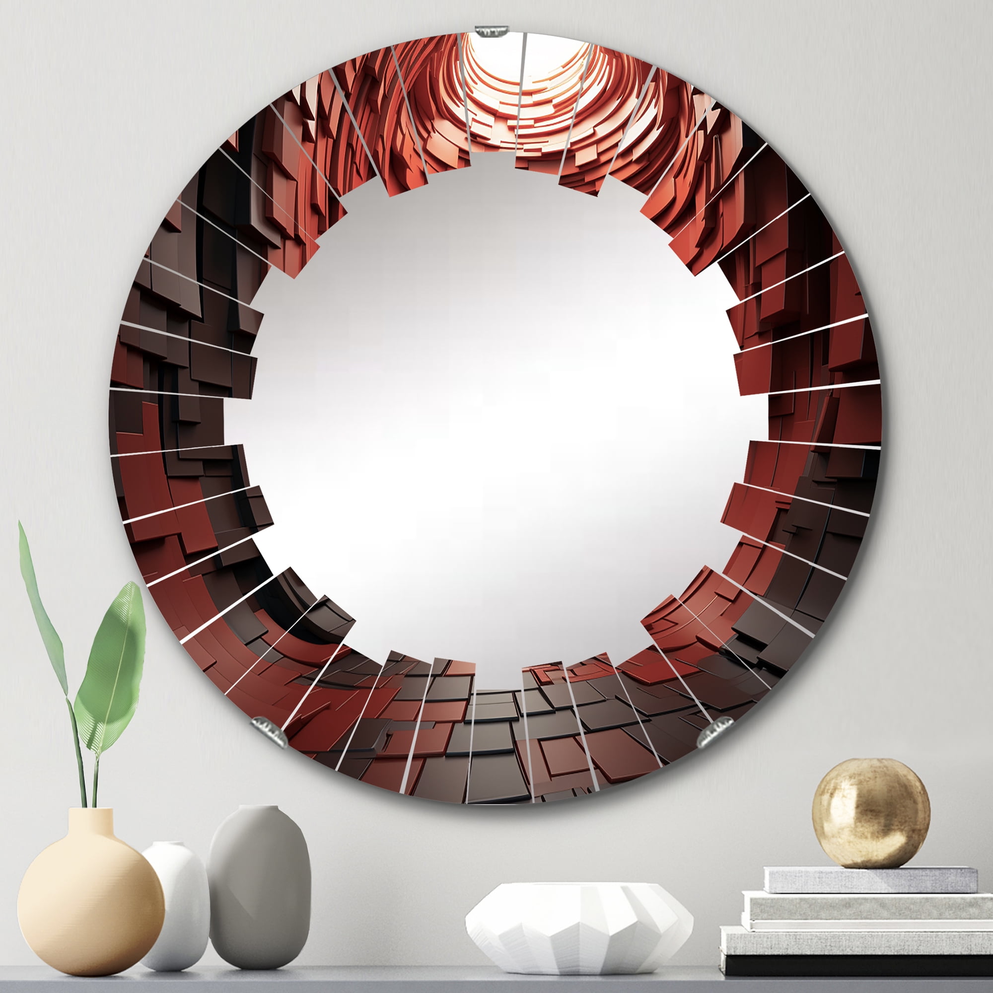 Designart "Abstract Square Tunnel in Red Wood II" Tunnels Modern Wall ...