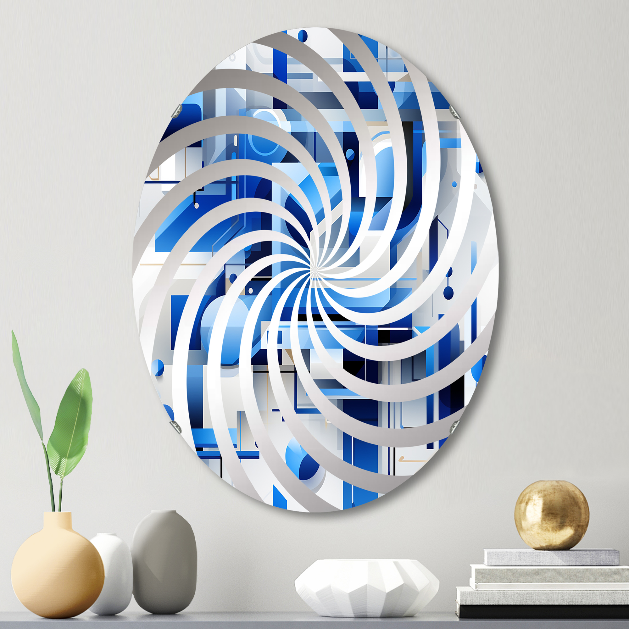 Designart "Abstract Symmetry in Blue and White I" Geometric Vortex ...