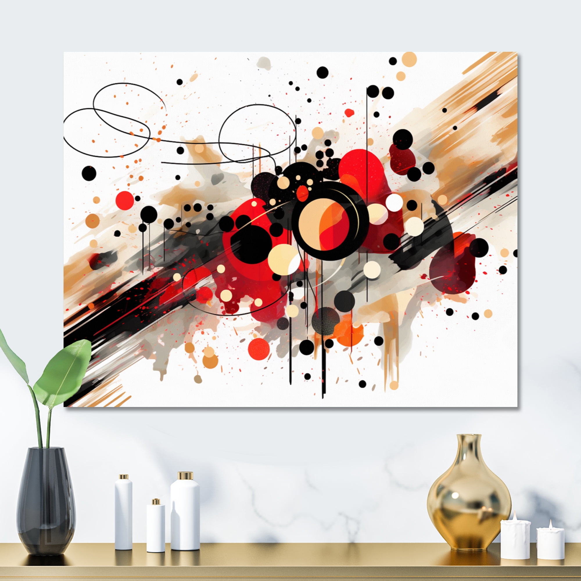 Designart "Abstract Symphony in Red and Black I" Abstract Shapes Metal ...