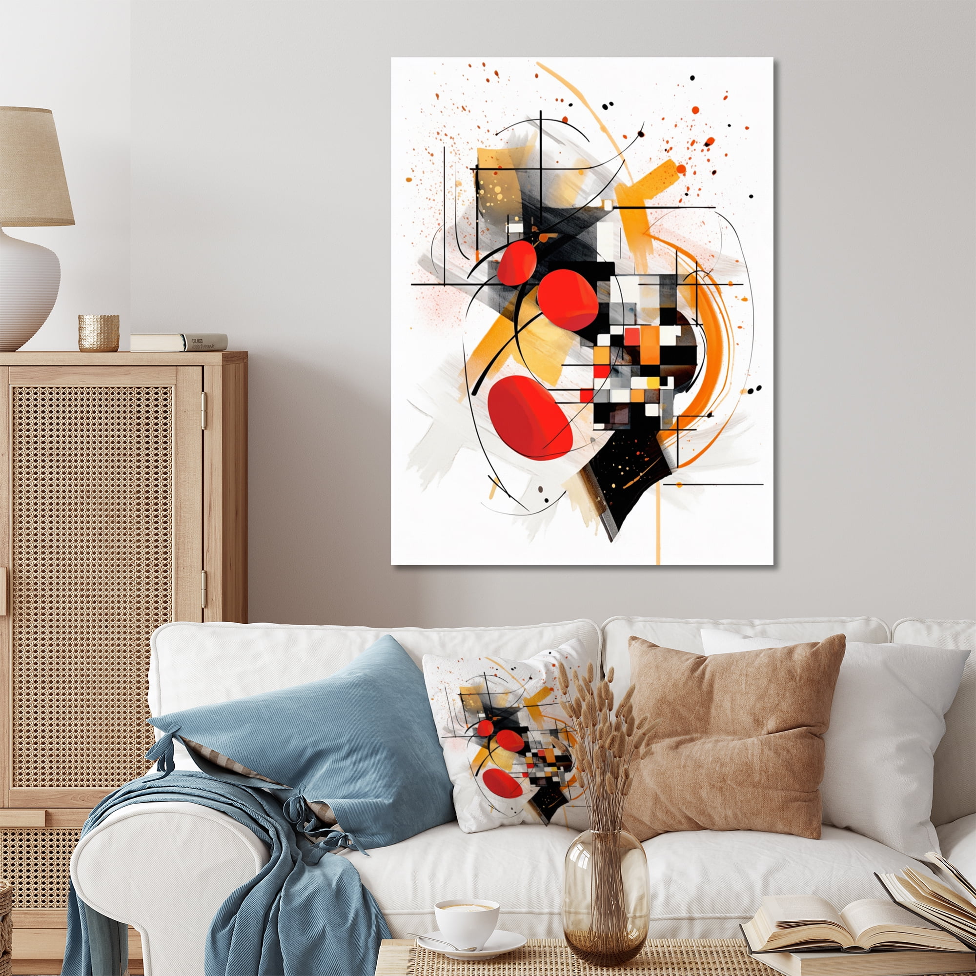 Designart "Abstract Symphony in Red and Black III" Abstract Shapes ...