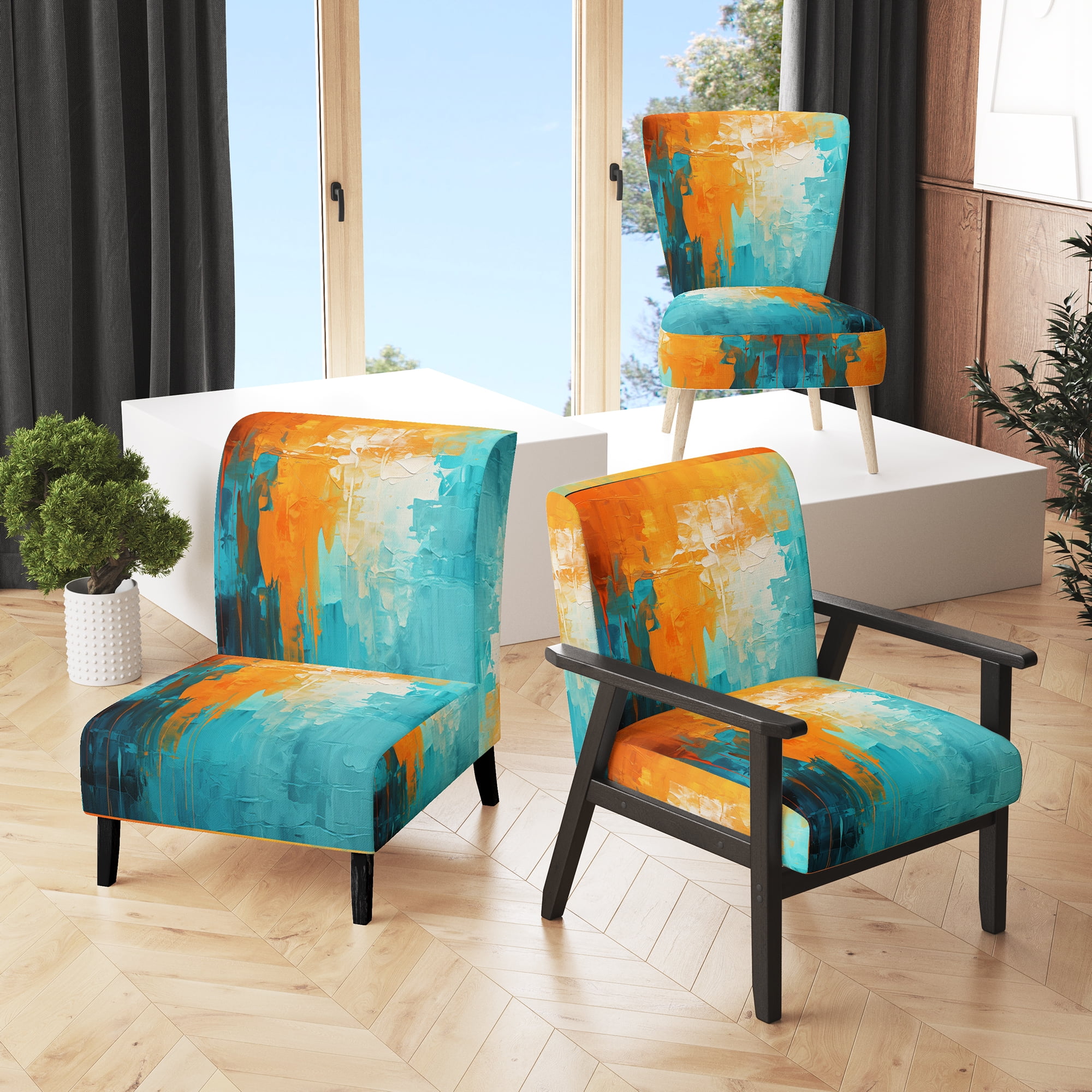 Designart "Abstract Thailand Tropical flow" Red Modern Upholstered ...