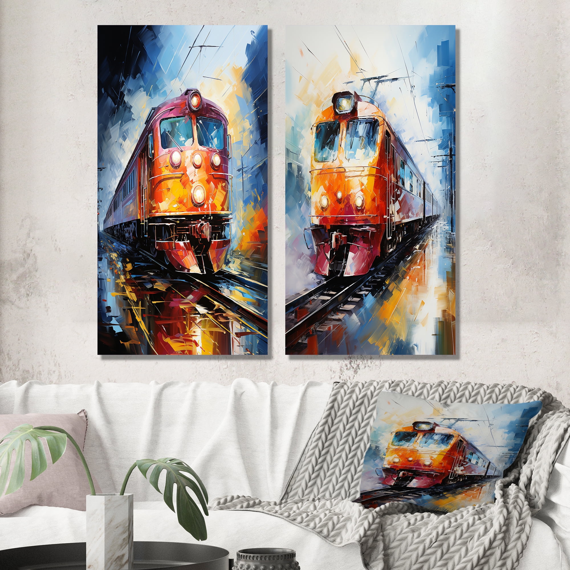 Designart "Abstract Train Vibrant Flow II" Train Wall Art Set Of 2 ...