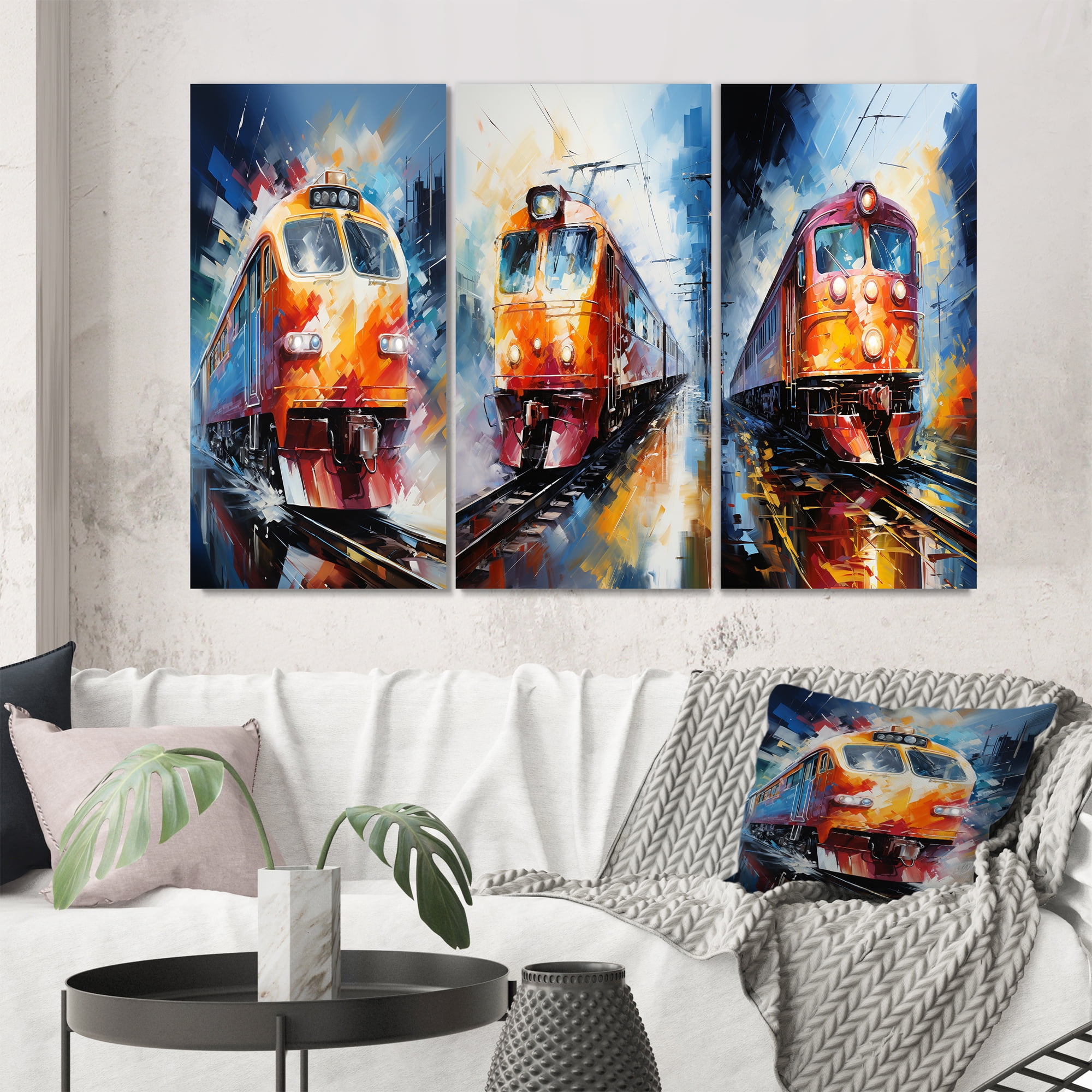 Designart "Abstract Train Vibrant Flow III" Modern Wall Art Set Of 3 ...