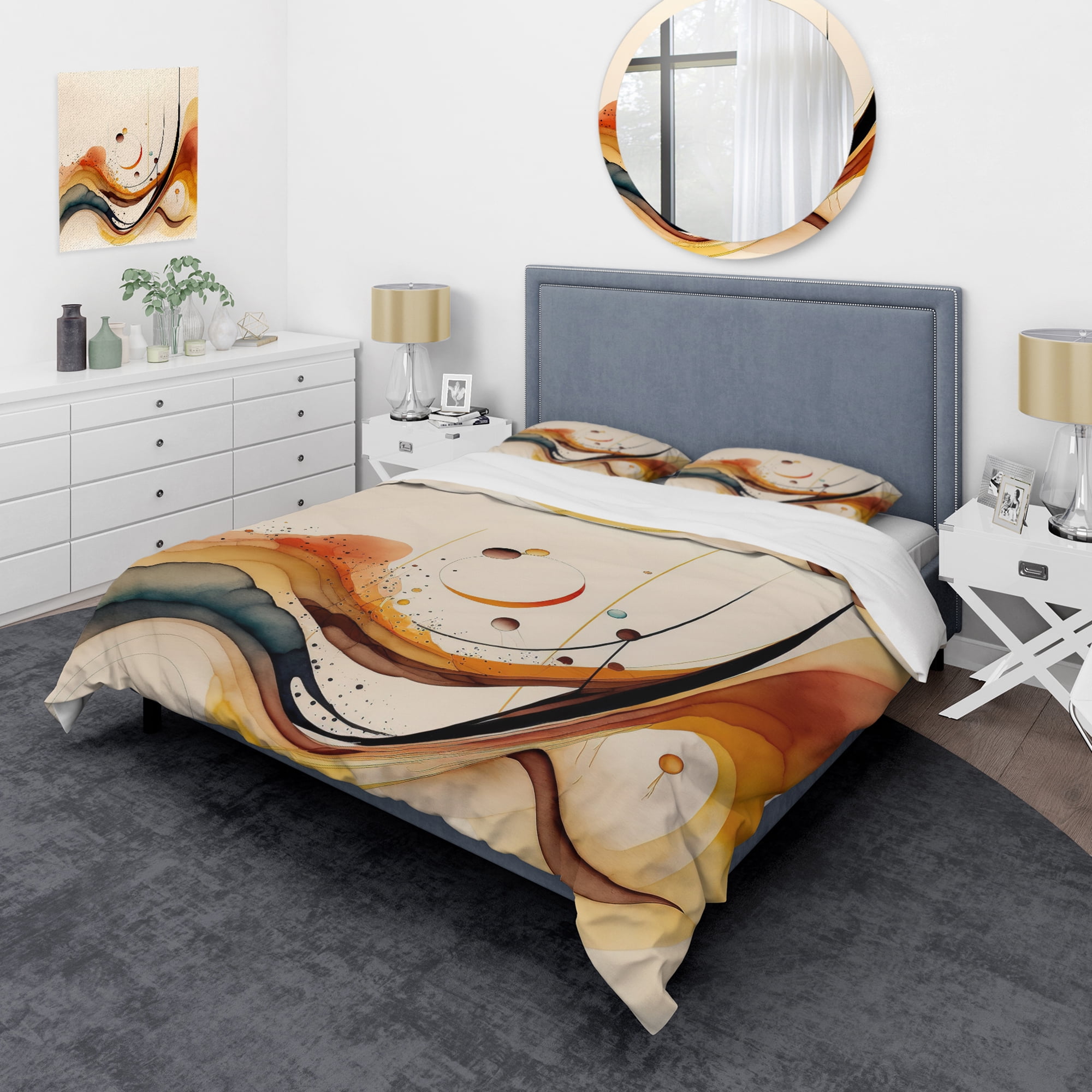 Designart "Abstract Waves in Burnt Orange V" Modern Bedding Covert Set ...