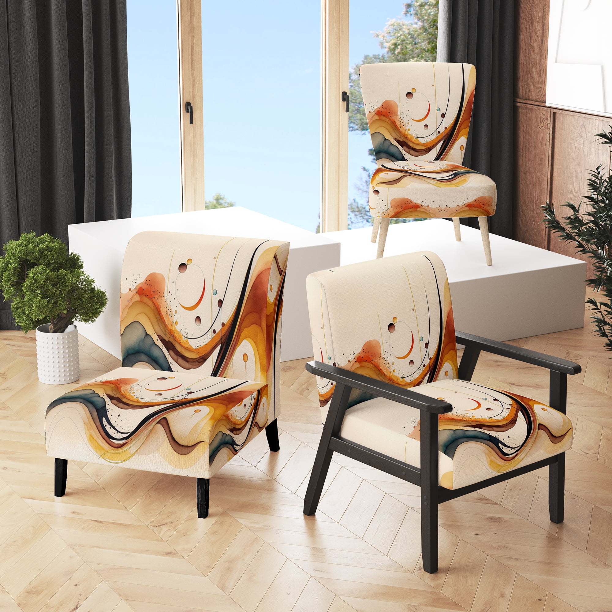 Designart "Abstract Waves in Burnt Orange V" Orange Modern Upholstered ...