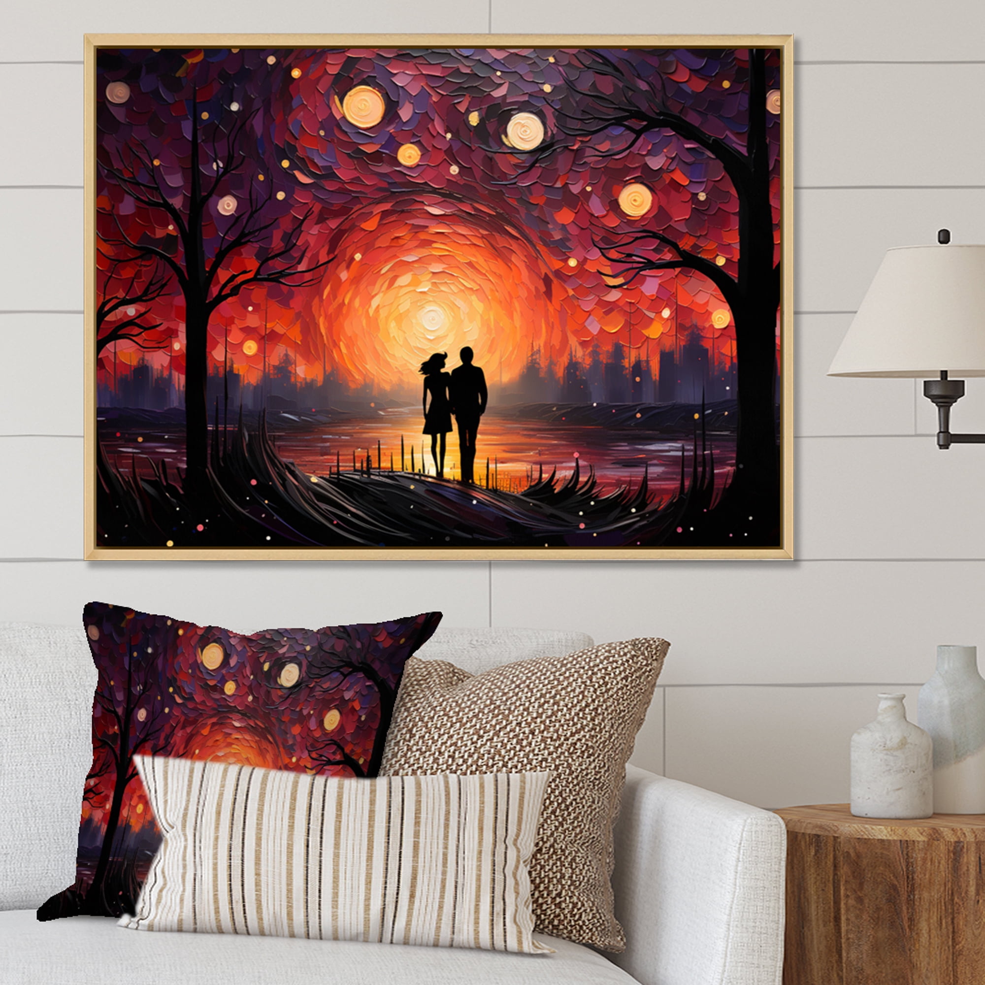 Designart "Abstract love Couple Pointilism Landscape" Romantic ...