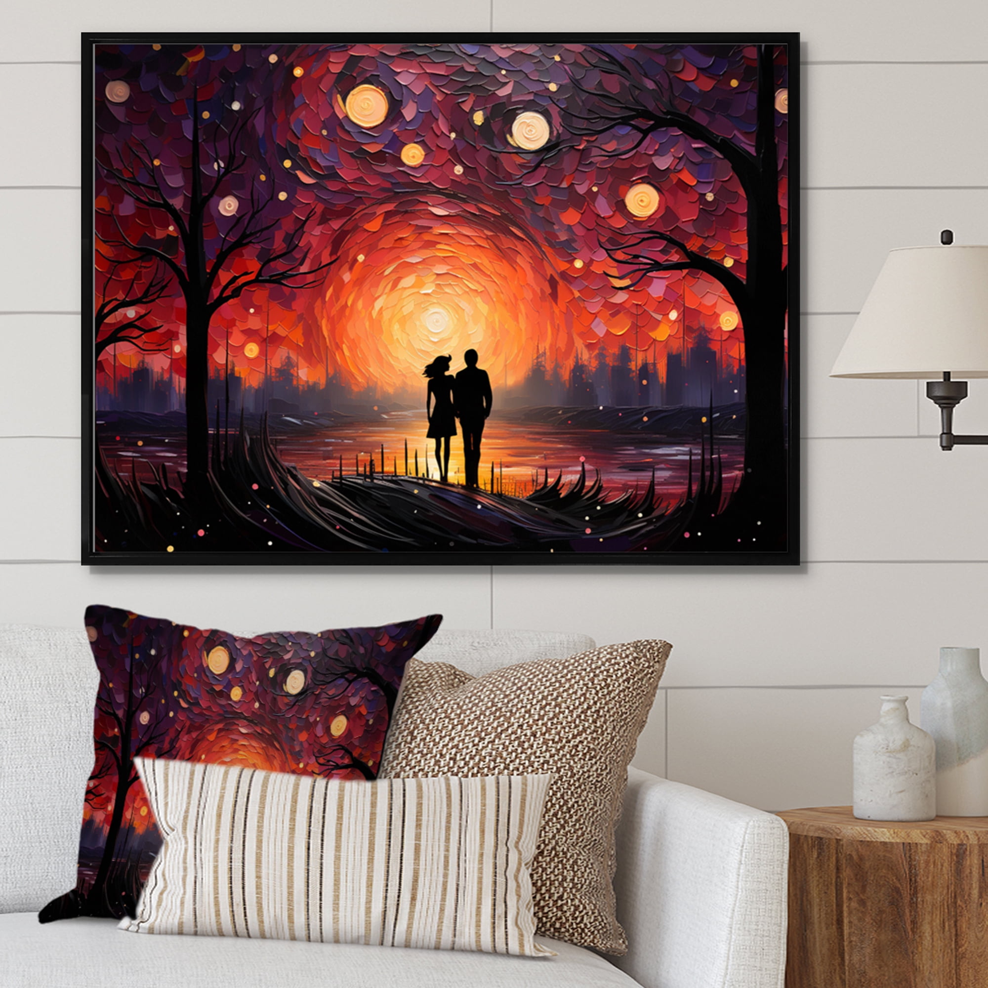 Designart "Abstract love Couple Pointilism Landscape" Romantic ...