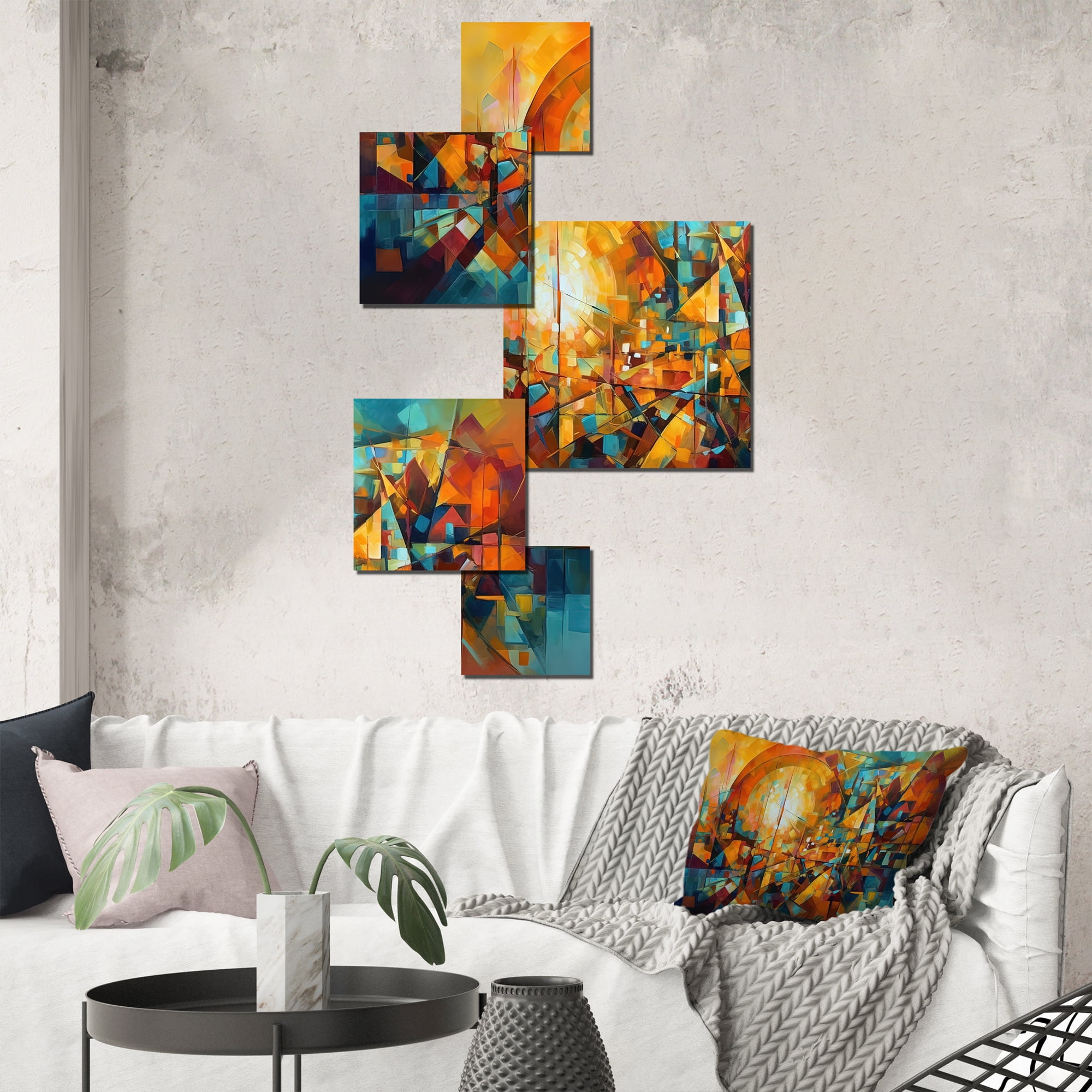 Designart "Abstracted Cubist Forms I" Abstract Cubism Metal Art Living ...