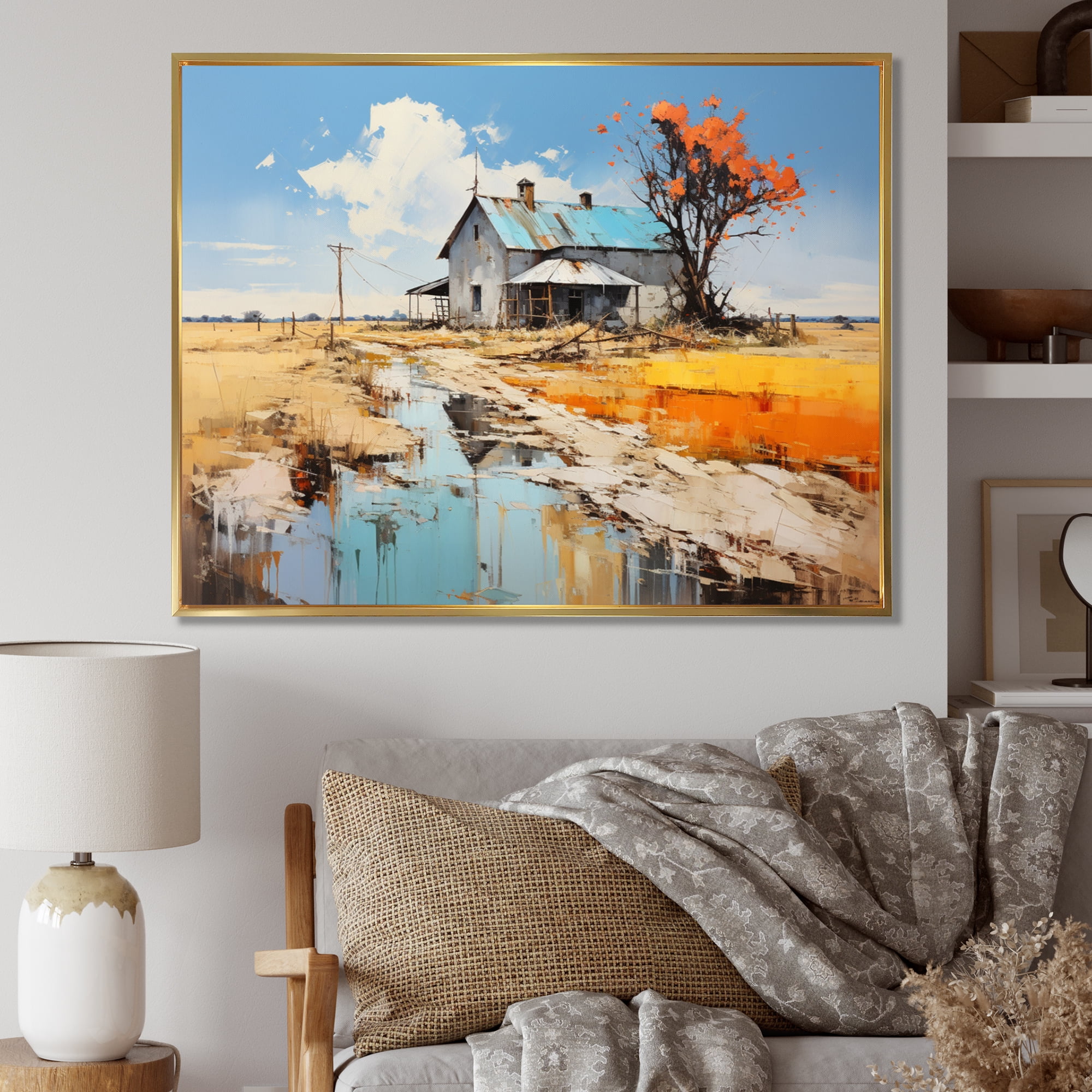 Designart "Abstraction in the Farmstead Farmhouse III" Farm Floater ...