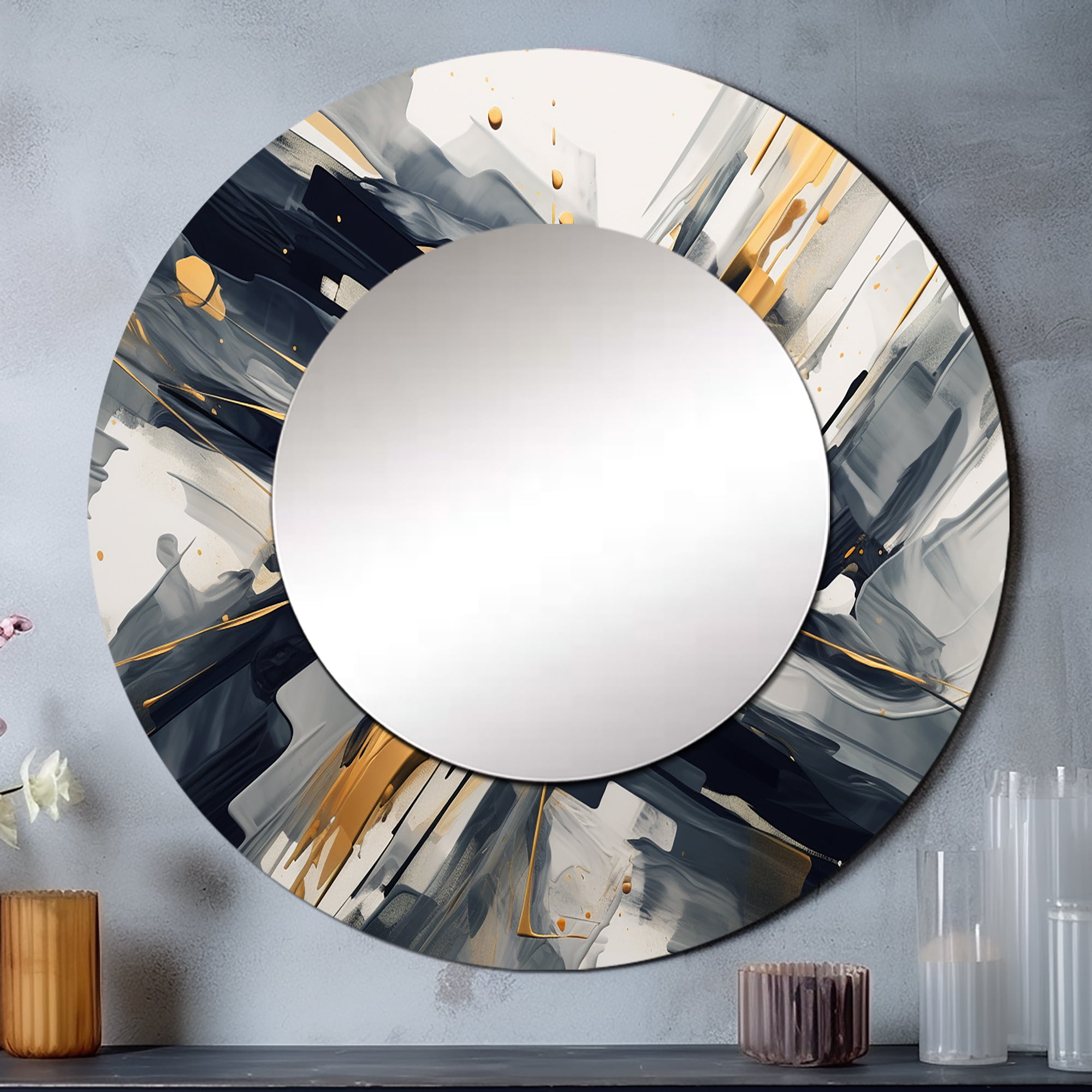 Designart "Abstractions in Gold and Grey I" Abstract Shapes Grey Large ...