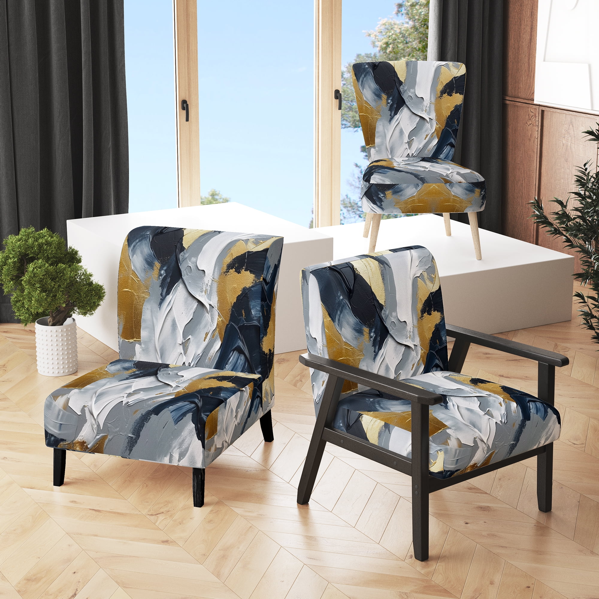 Designart "Abstractions in Gold and Grey II" Grey Abstractions ...